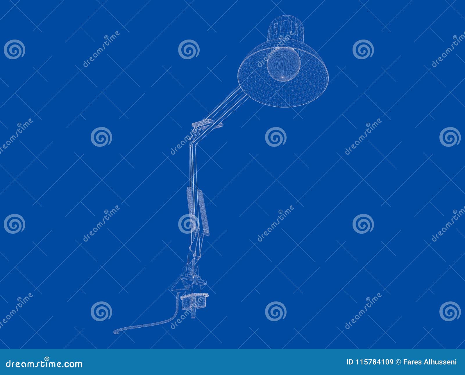 3d Rendering Of A Blueprint Lamp Light Holder Isolate On A Blue Stock ...