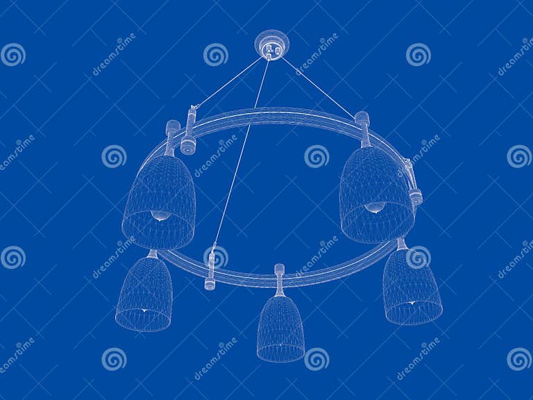 3d Rendering of a Blueprint Lamp Light Holder Isolate on a Blue Stock ...