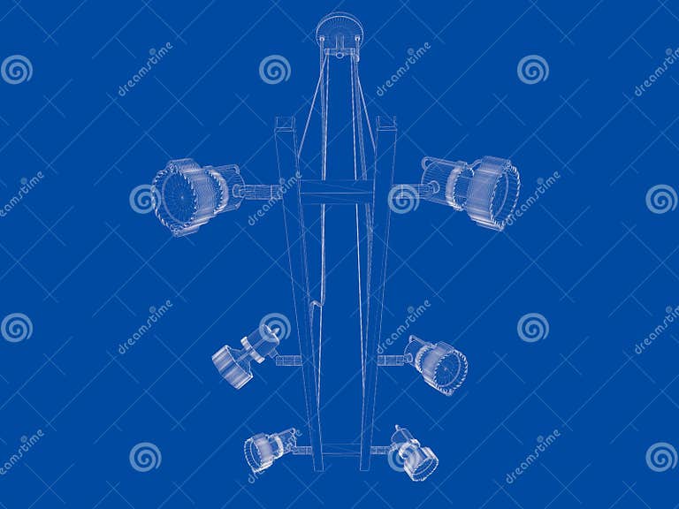 3d Rendering of a Blueprint Lamp Light Holder Isolate on a Blue Stock ...