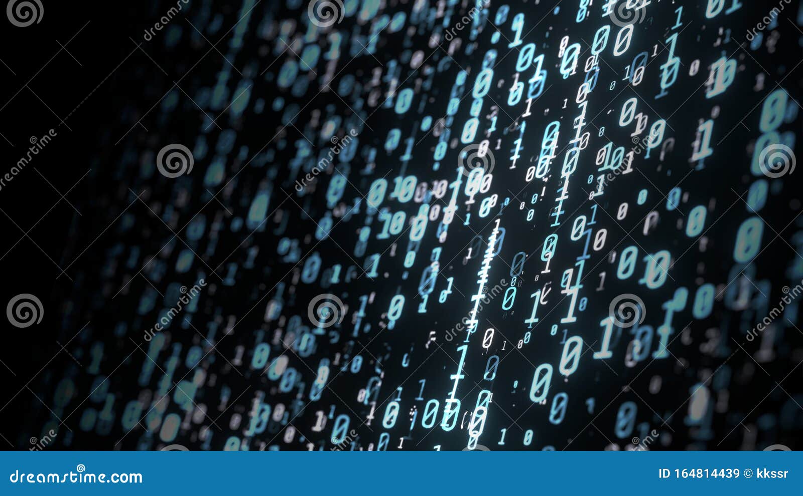 3d Rendering Of Blur Binary Data Background In Blue Color Tone Depth Of Field Effect Applied