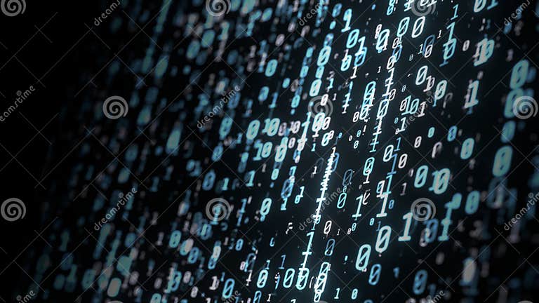3D Rendering of Blur Binary Data Background in Blue Color Tone. Depth of Field Effect Applied ...