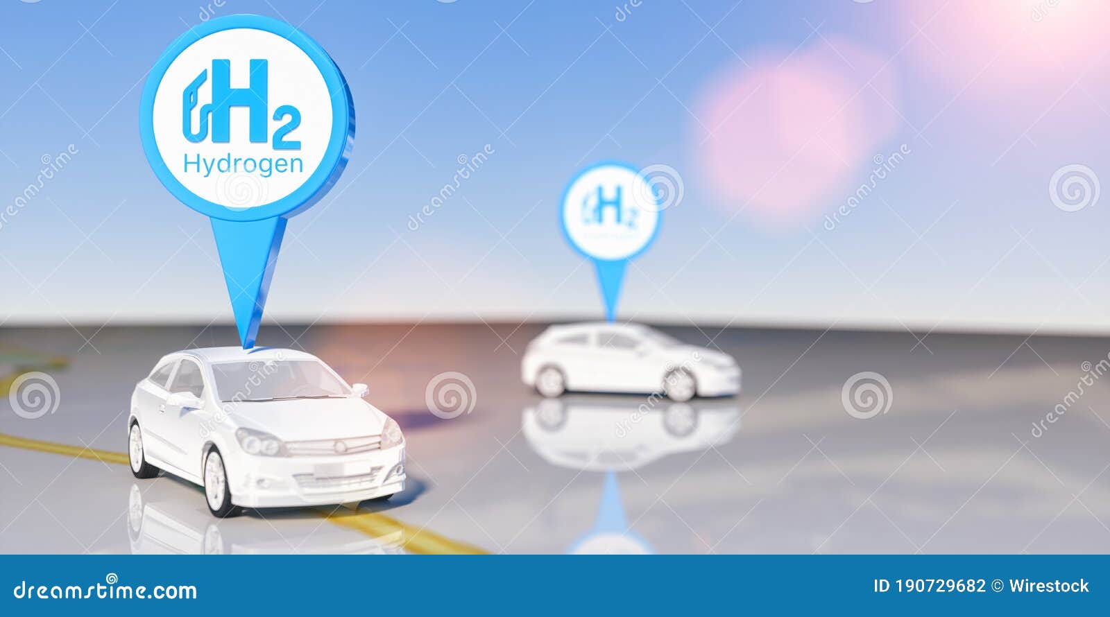 3d Rendering of a Blurred Map and Cars on it Having H2 Hydrogen Signs ...