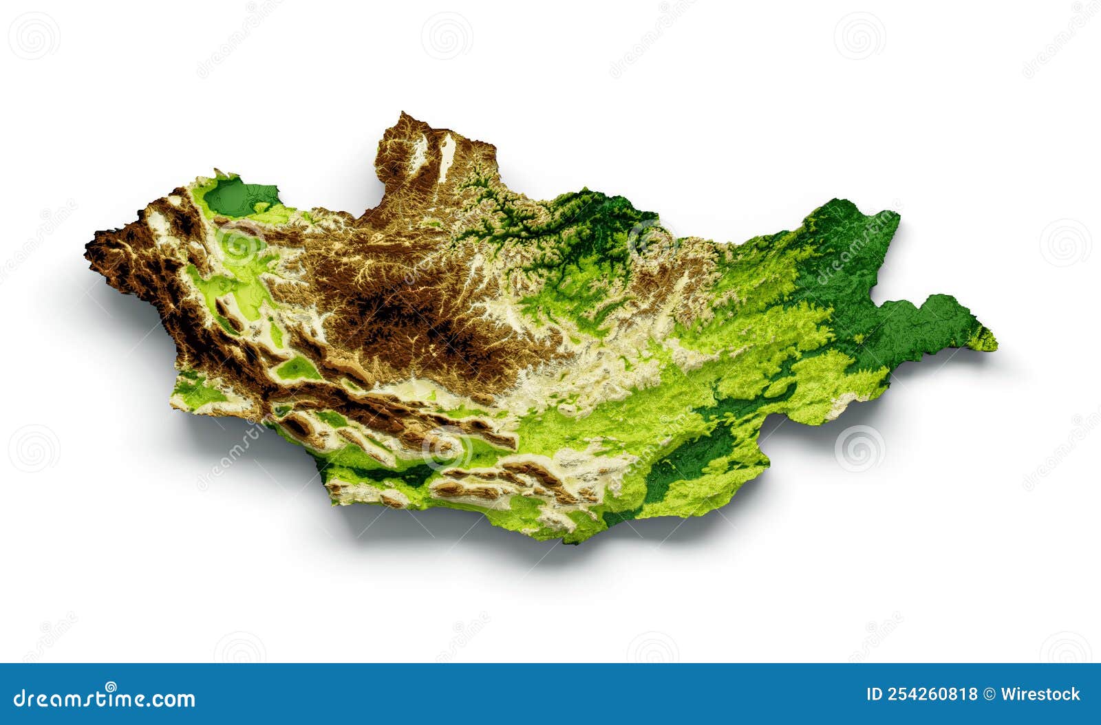 3D Rendering of the Border of Mongolia with Relief on a White ...