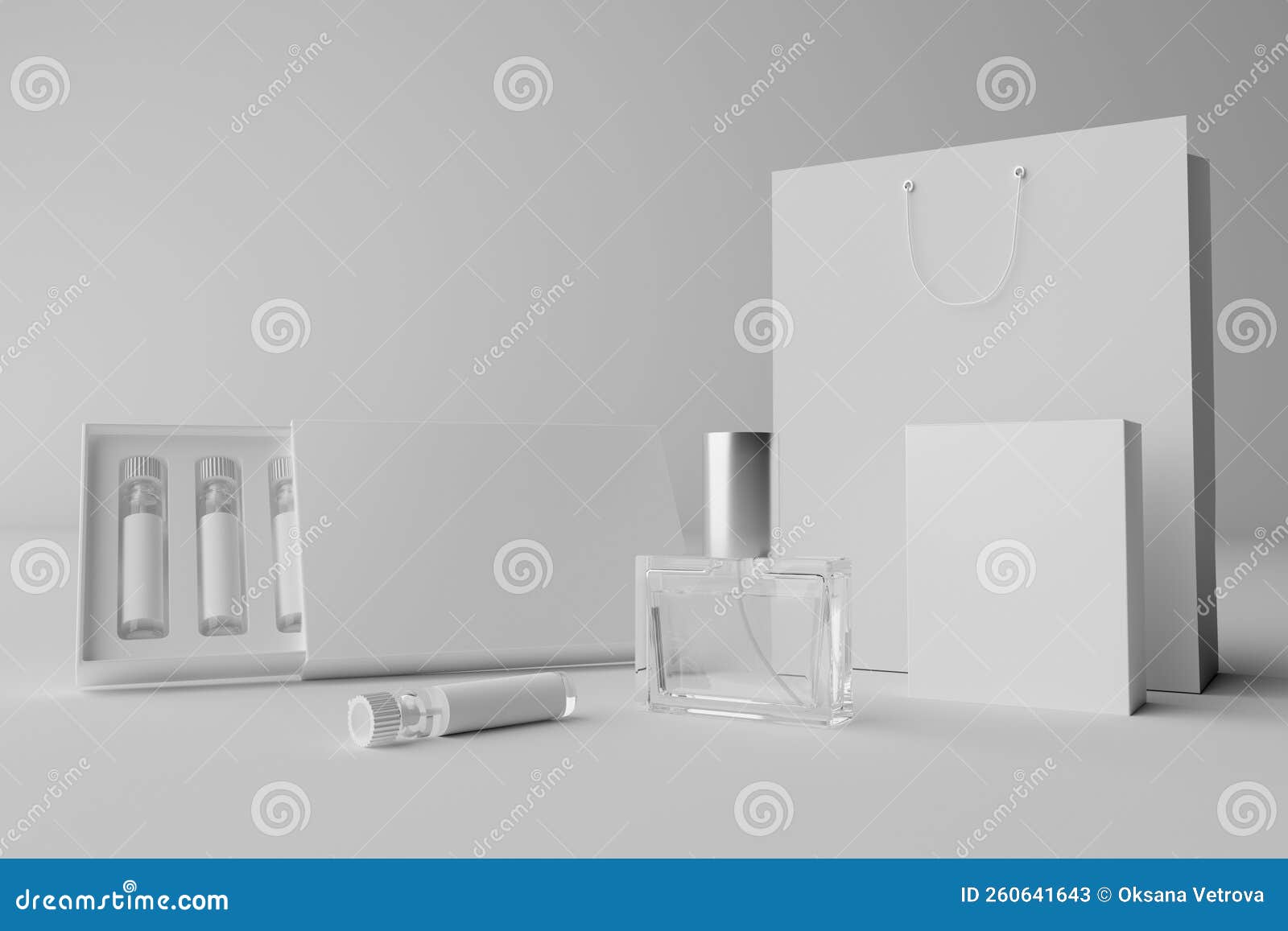 3D Rendering of a Box Mockup with Fragrance Samples, Perfume Pouch and ...