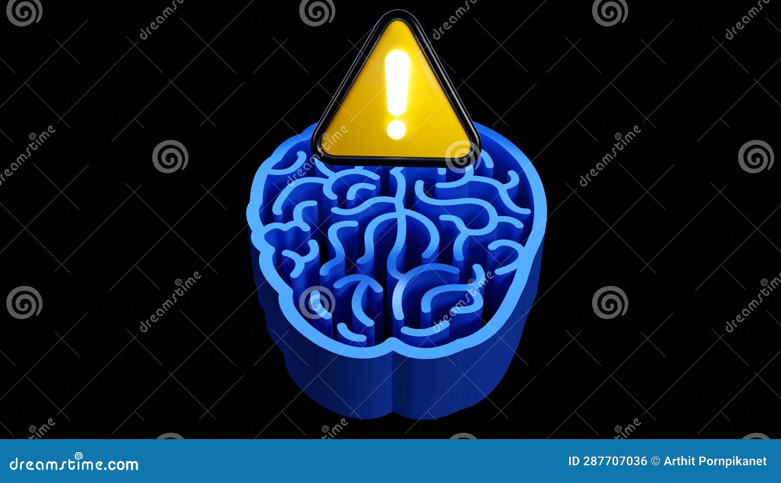 3D Rendering of Brain with an Exclamation Mark, Attention, Problem ...