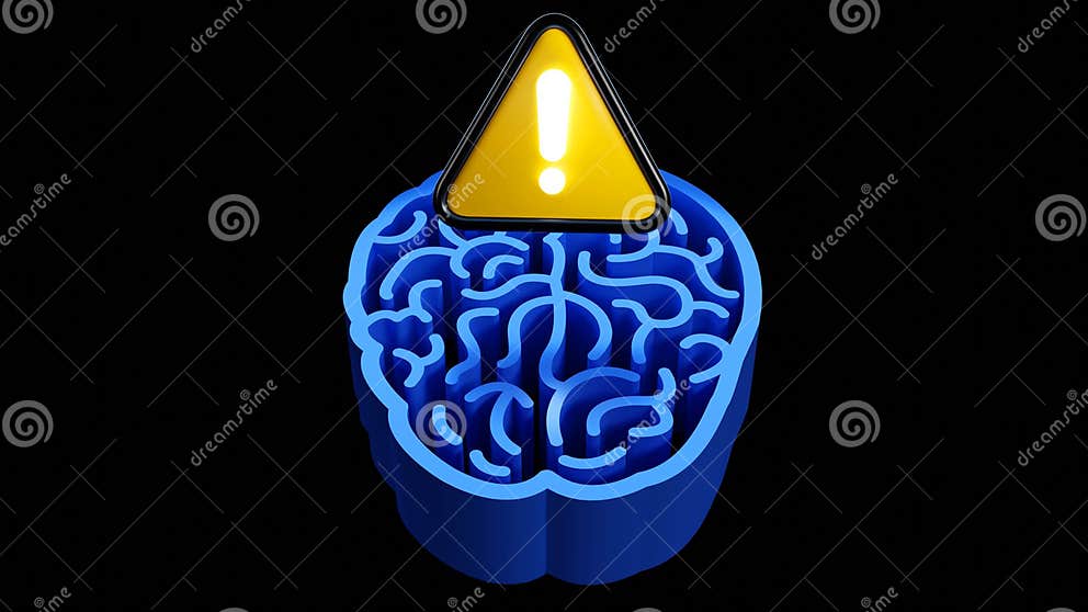 3D Rendering of Brain with an Exclamation Mark, Attention, Problem ...