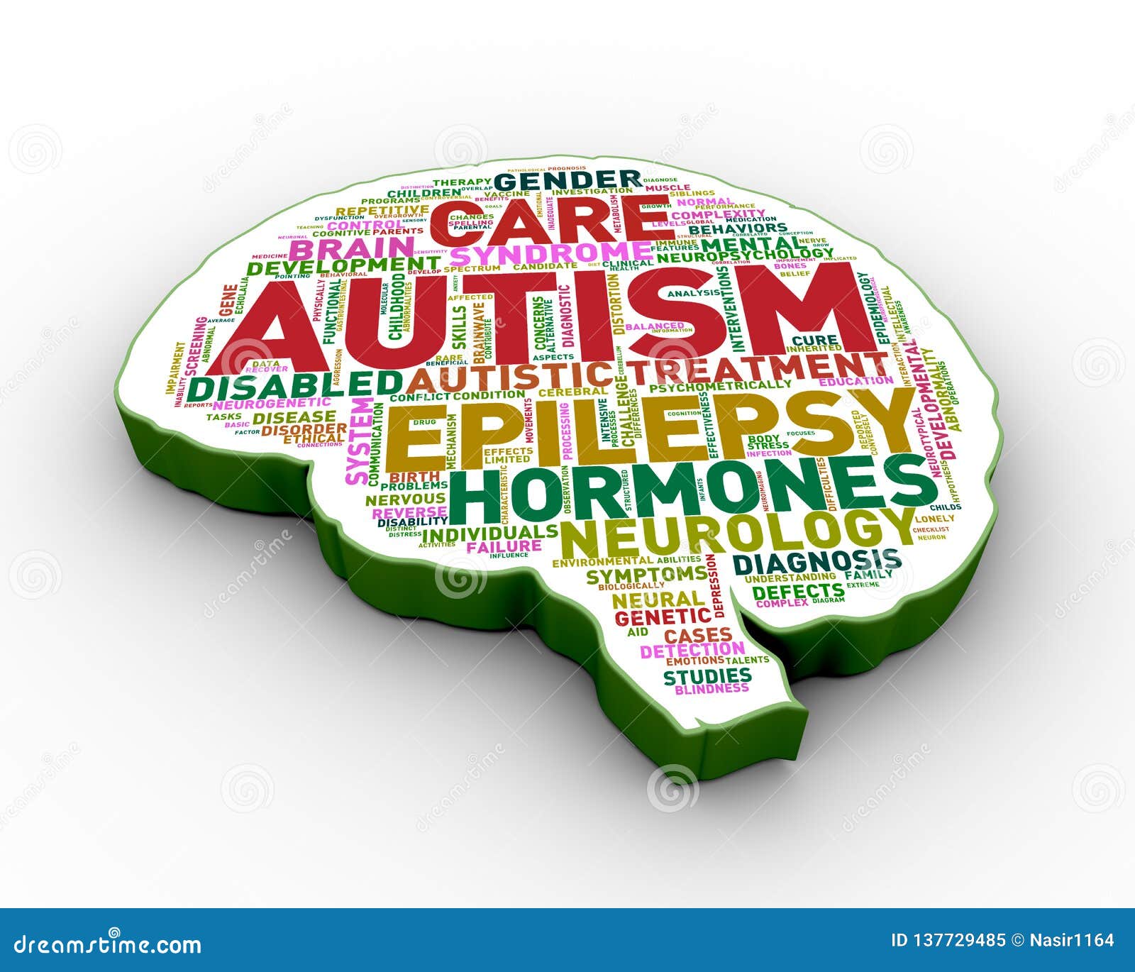 3d Brain Shape Autism Tag Wordcloud Stock Illustration - Illustration ...