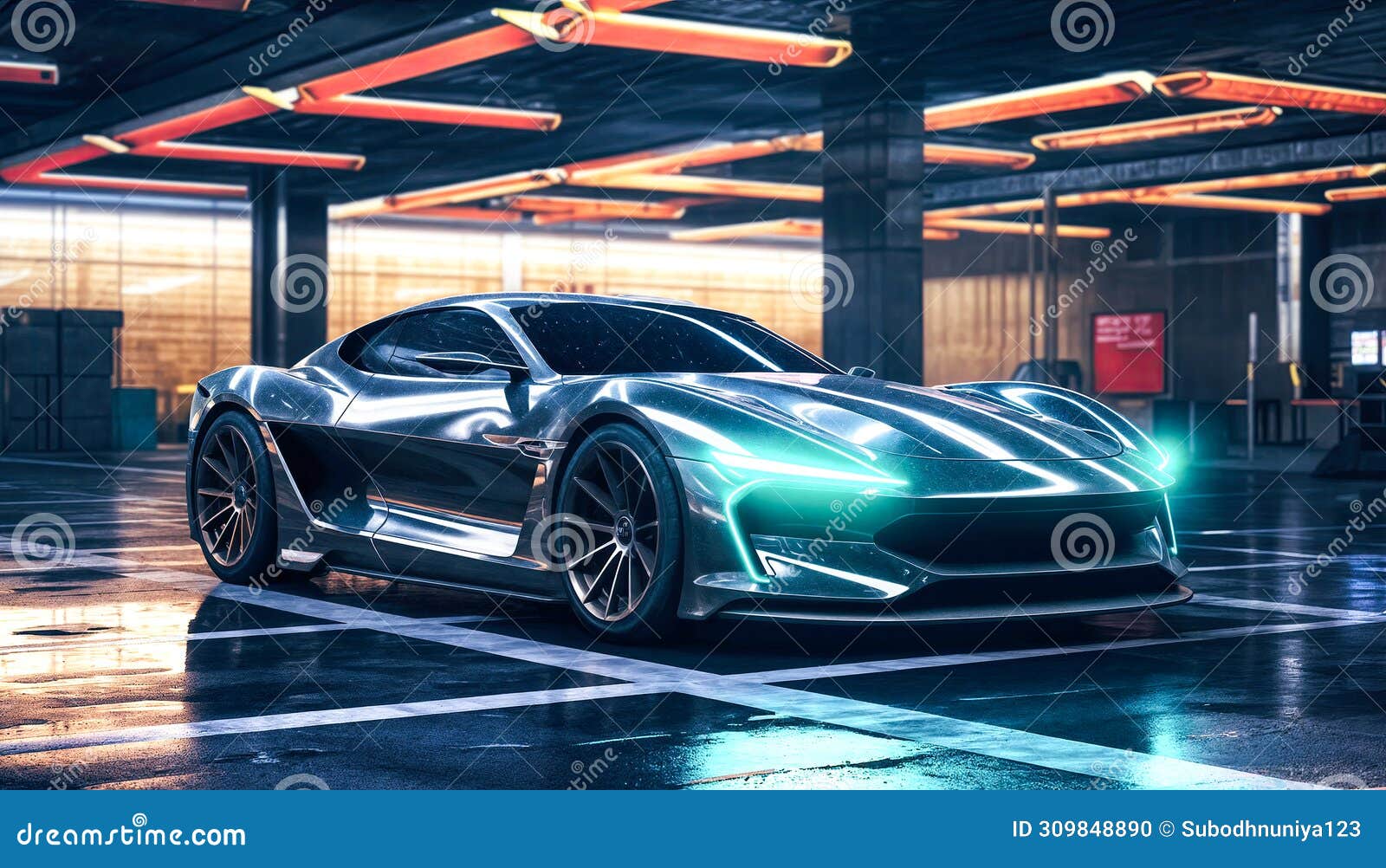 3D Rendering of a Brand-less Generic Concept Sports Car in a Garage ...