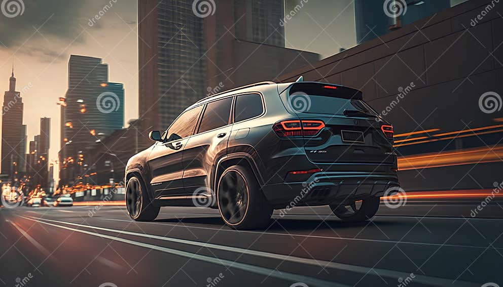 3d Rendering of a Brand-less Generic SUV in the City Stock Illustration ...