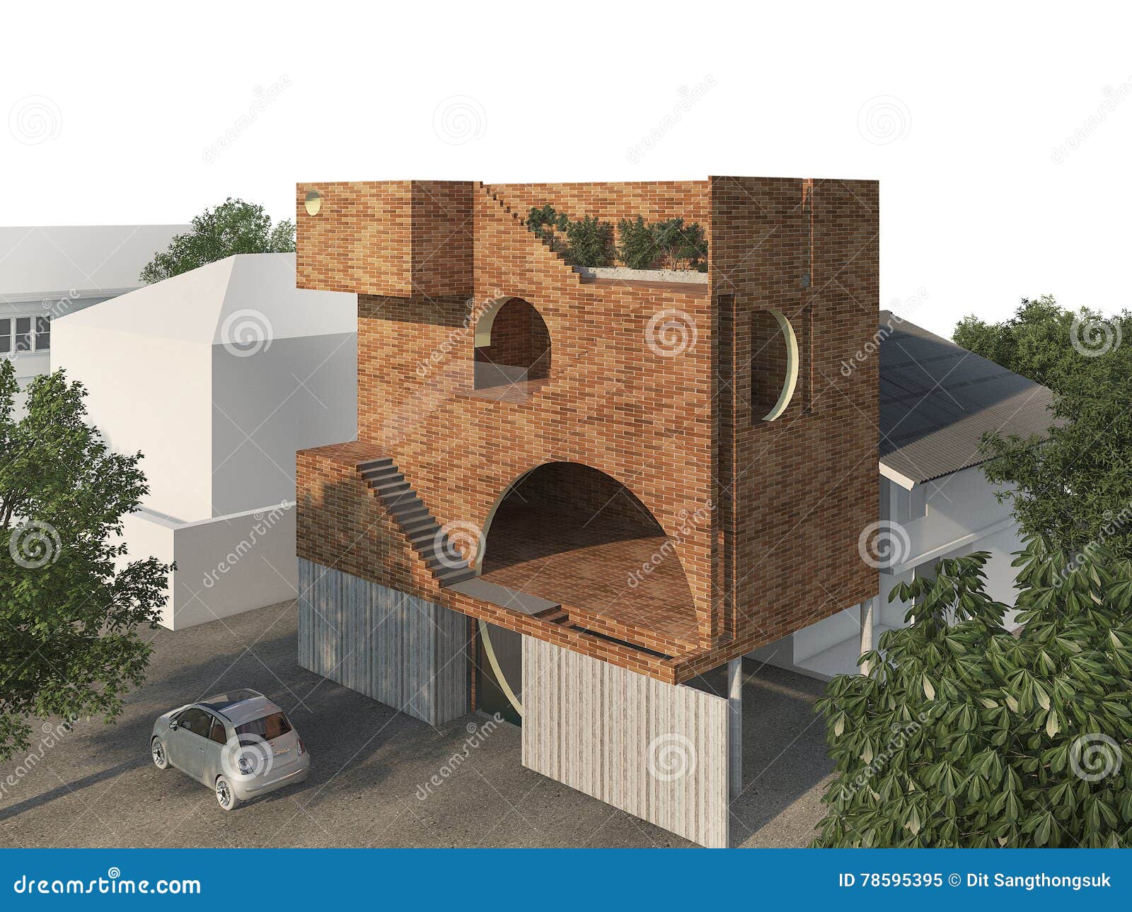 3d Rendering Brick Design Box Building with Nature Surrounding Stock ...