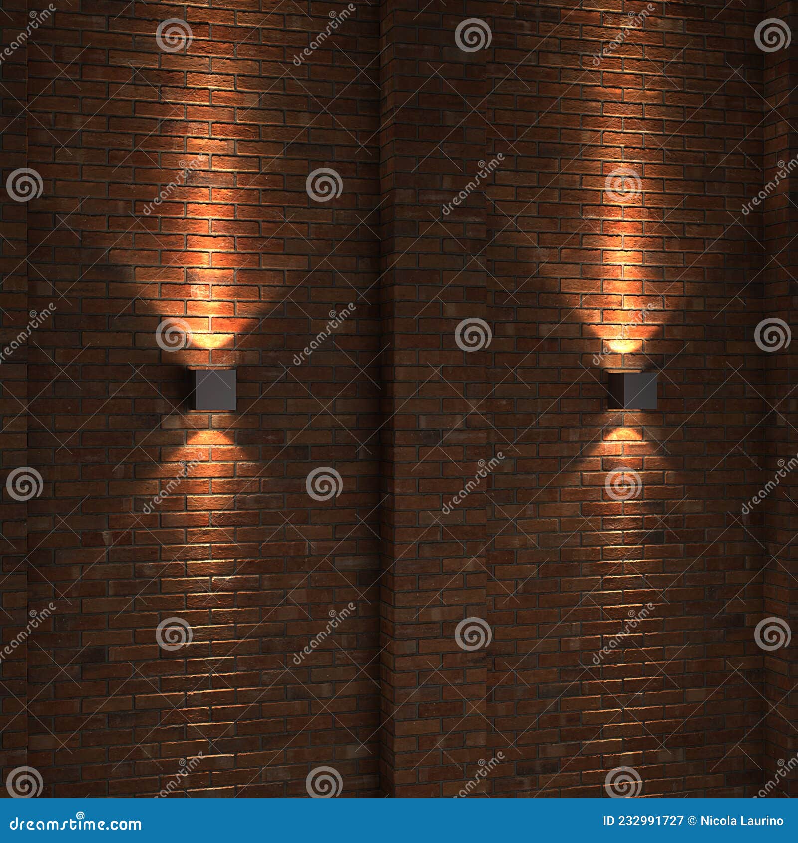 3d Rendering of a Brick Wall with Decorative Lighting Stock ...