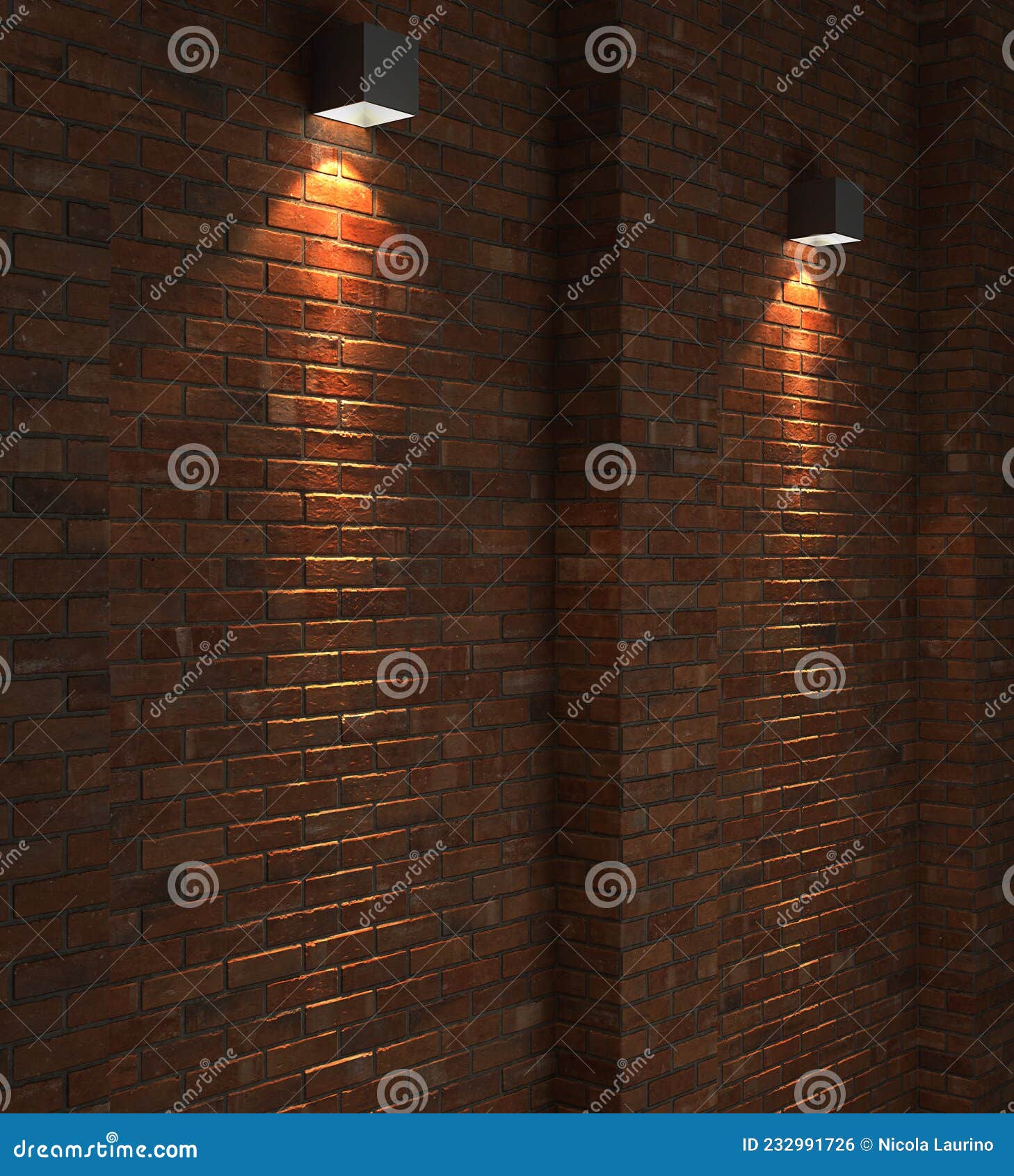 3d Rendering of a Brick Wall with Decorative Lighting Stock ...