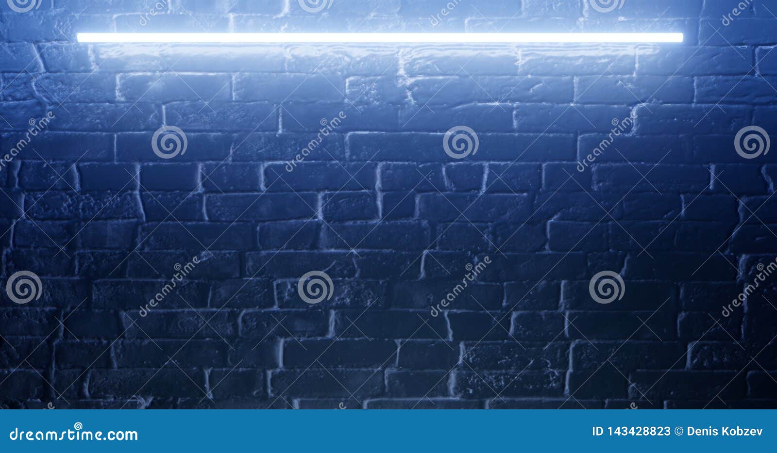 3d Rendering. Brick Wall Illuminated by a Neon Blue Light. Abstract ...