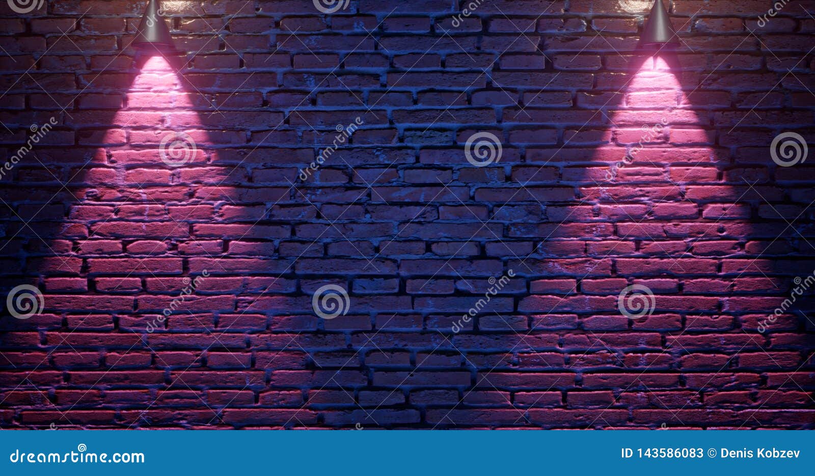 3d Rendering. Brick Wall Illuminated by Neon Pink Light from Spotlights ...