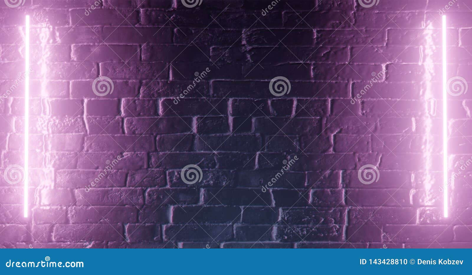 3d Rendering. Brick Wall Illuminated by a Pink Neon Lamp. Abstract ...