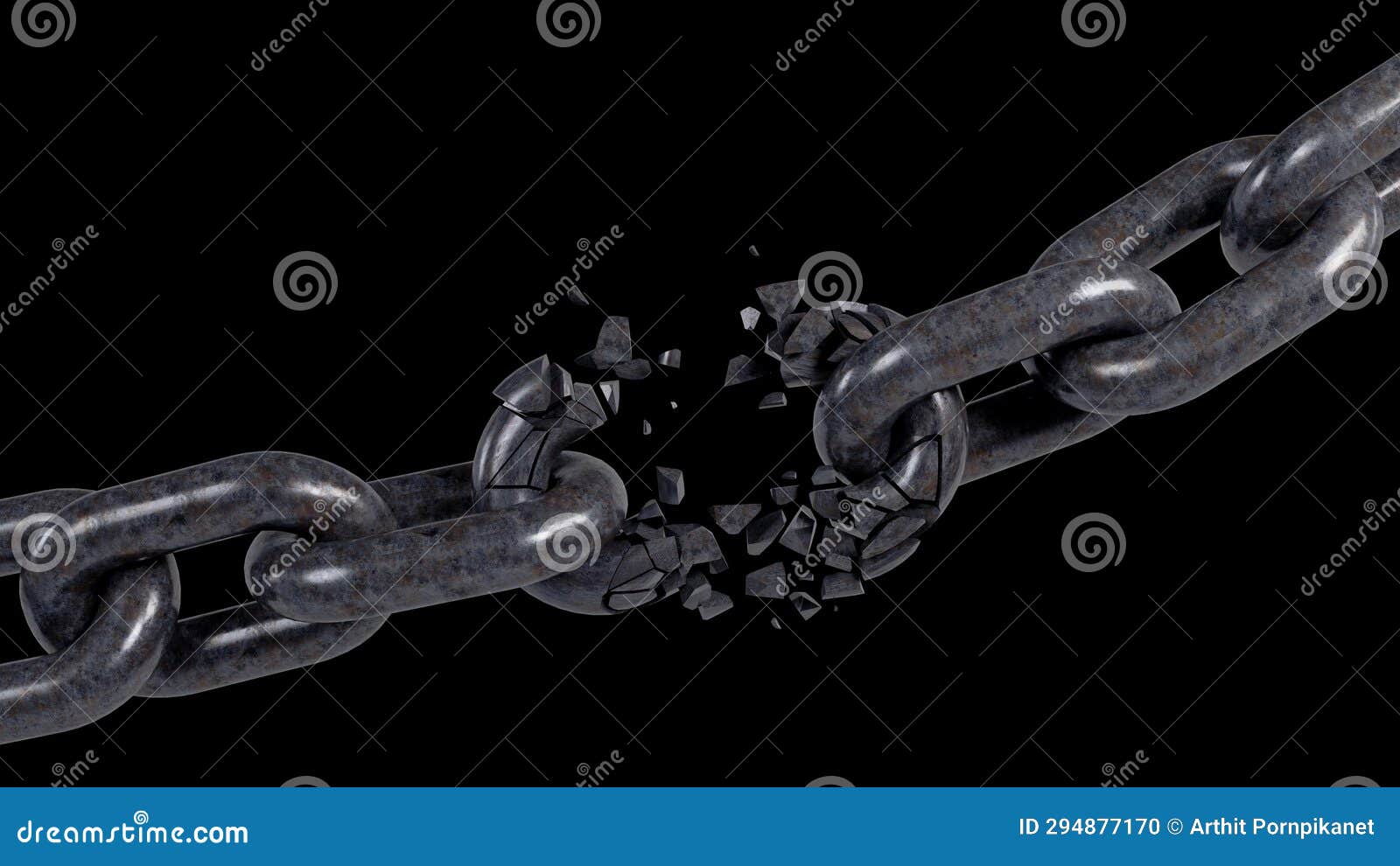 3D Rendering of Broken Iron Chain, Freedom from Restrictions, Breaking ...
