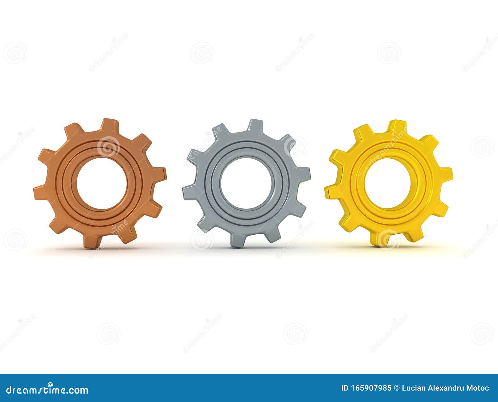 3D Rendering of Bronze, Silver and Gold Gears Stock Illustration ...