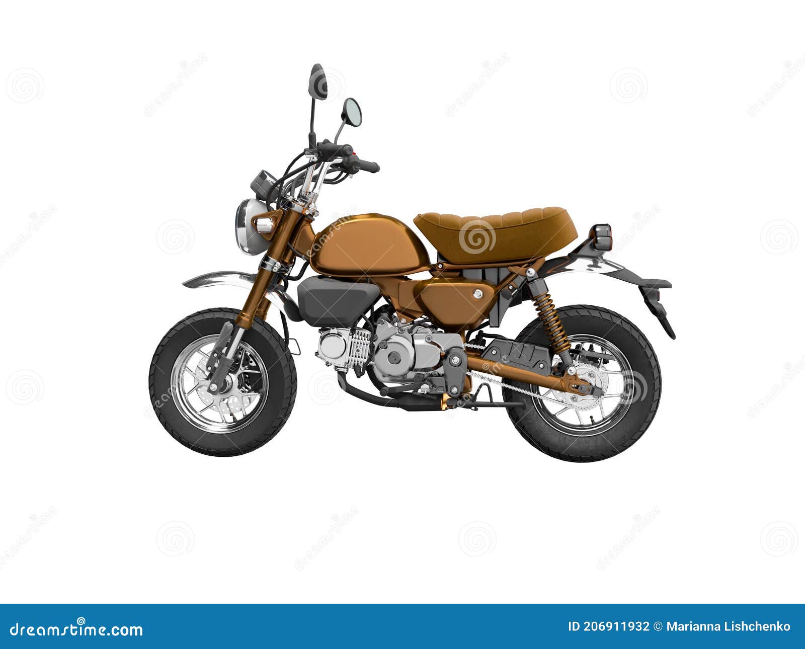 3d Rendering Brown Motorcycle Left View on White Background No Shadow ...