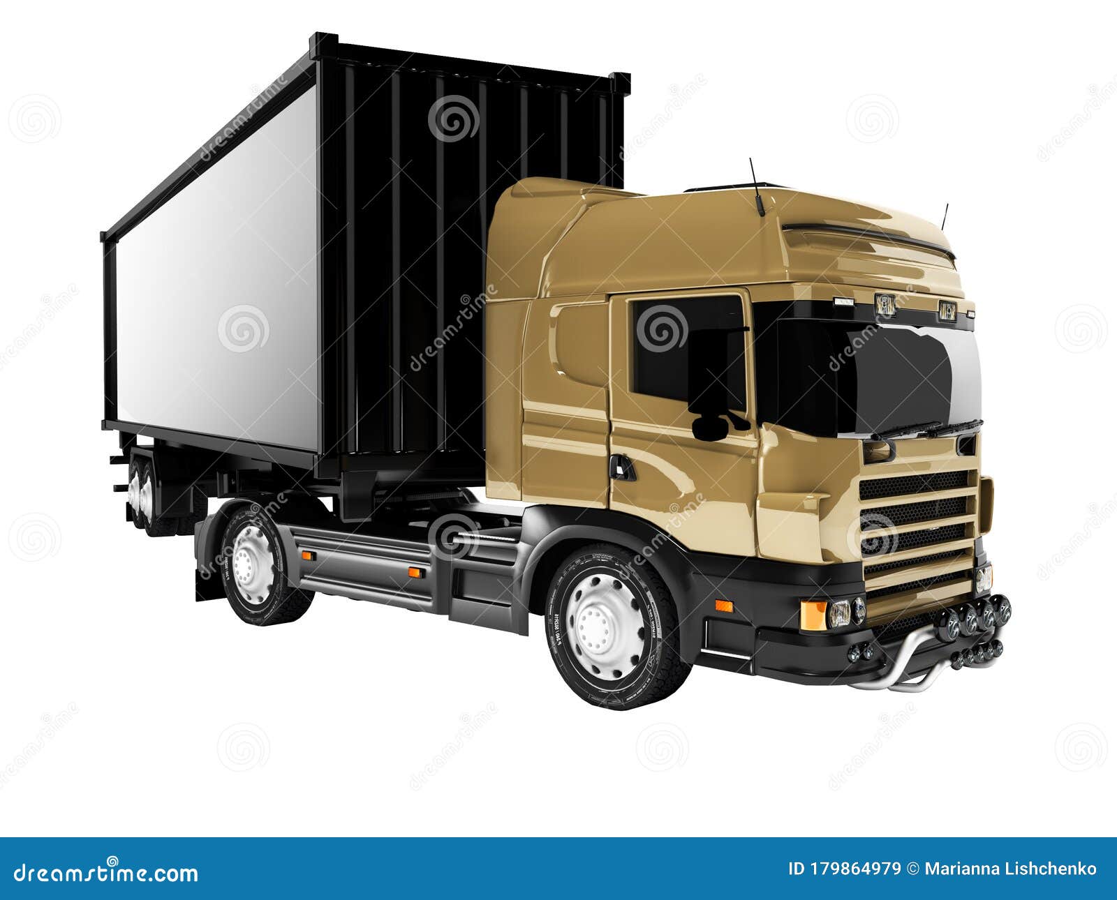 3D Rendering Brown Road Freight Dumper with Black Semi Trailer Front ...
