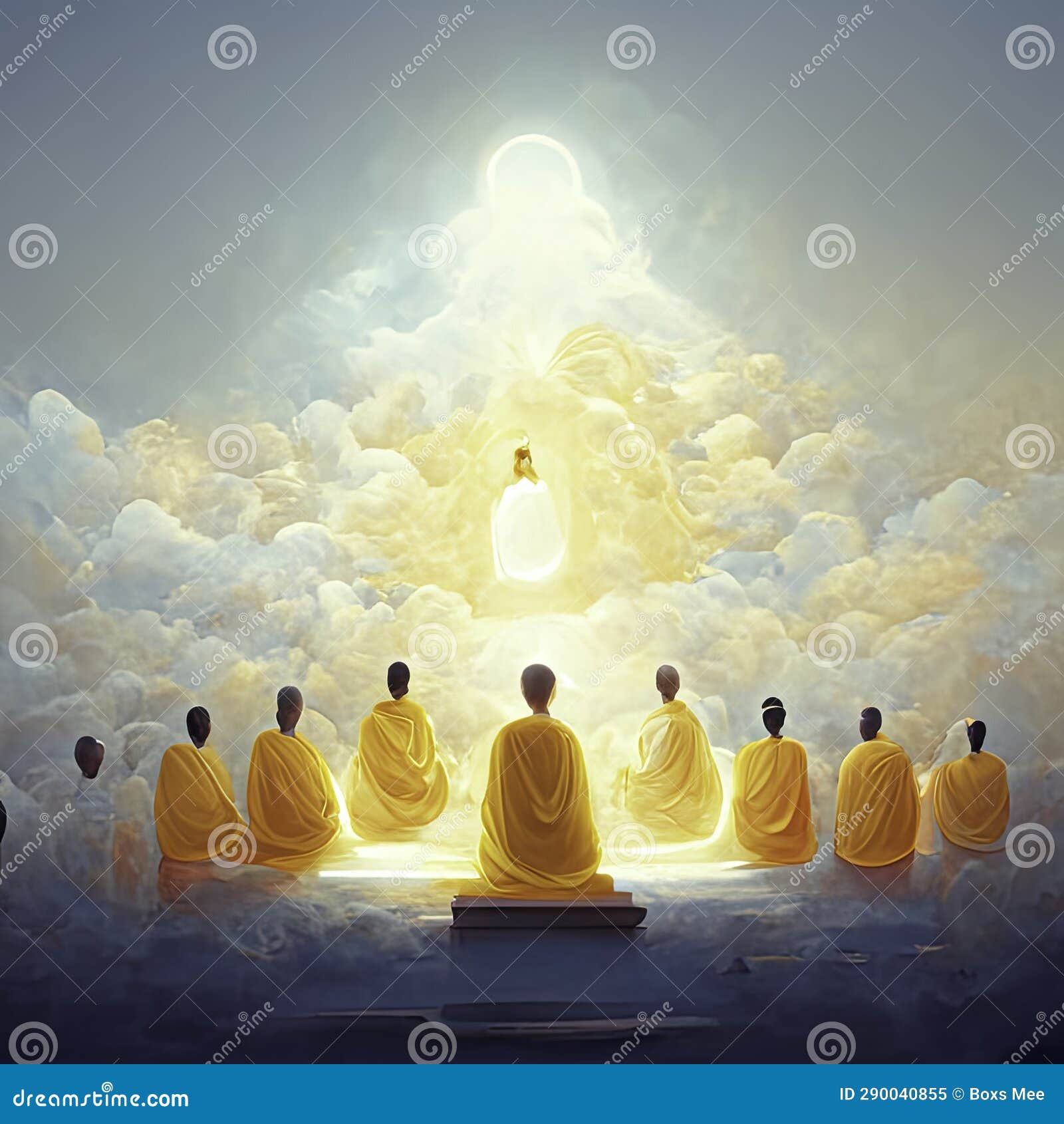 3D Rendering of Buddha Statue in the Clouds with Light Rays. Generative ...