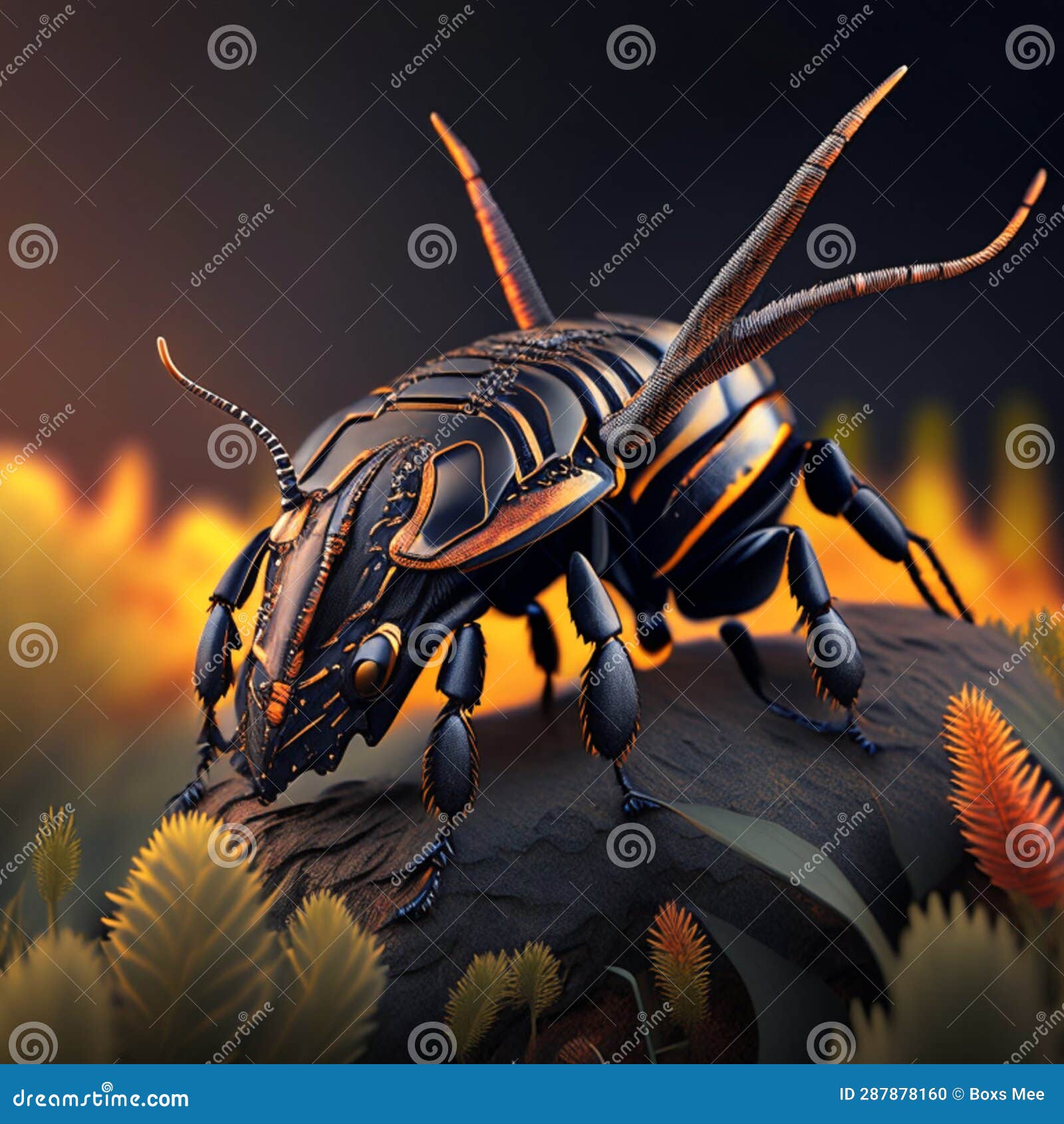 3d Rendering of a Bug in a Grassy Field with Flames Generative AI Stock ...