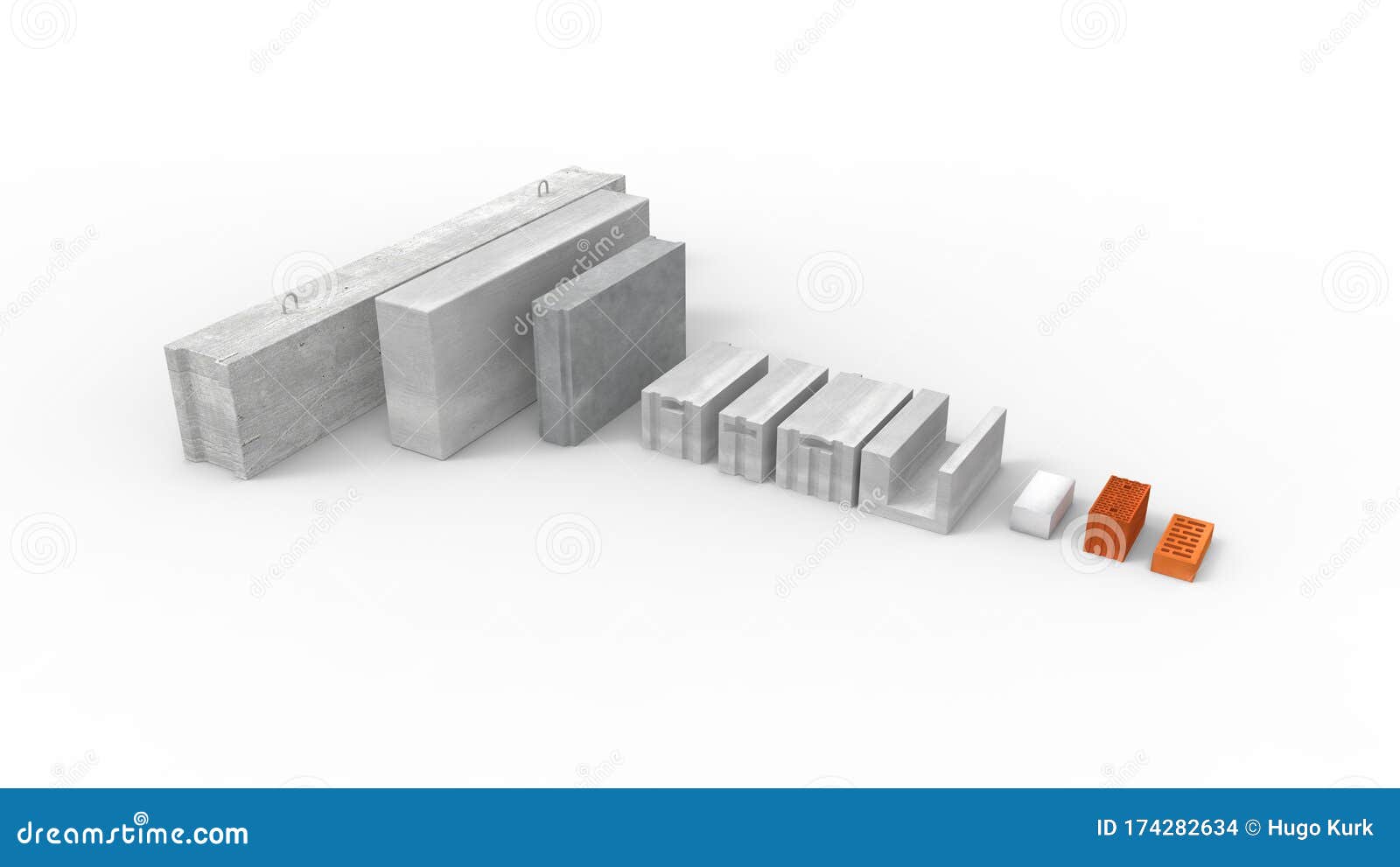 3D Rendering of Building Blocks Bricks Isolated Concrete Stone White ...