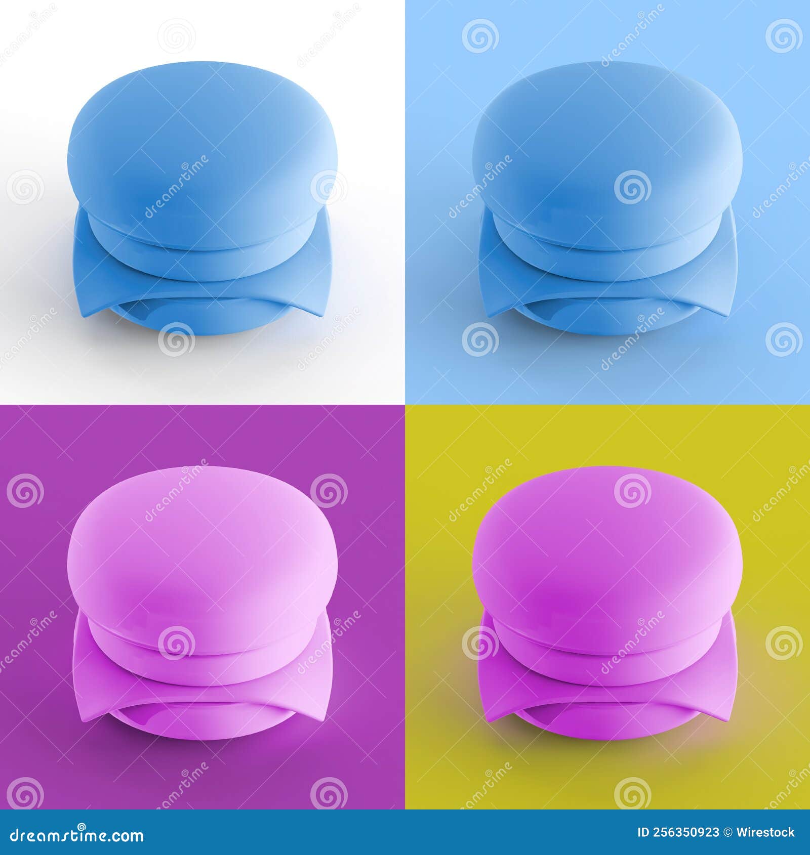 3D Rendering of a Burger Presented in Four Different Color Schemes ...