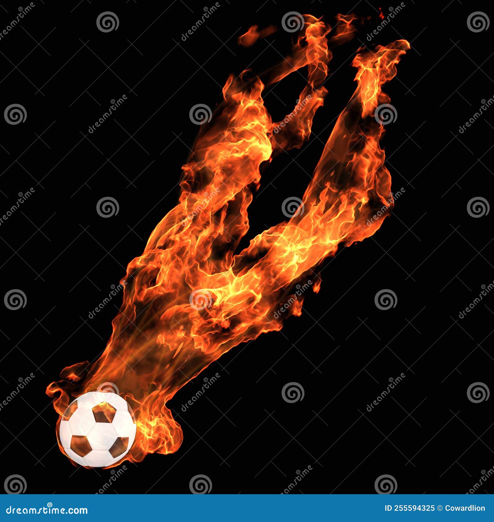 3D Rendering of a Burning Football with Hot Fire Flame Isolated on ...