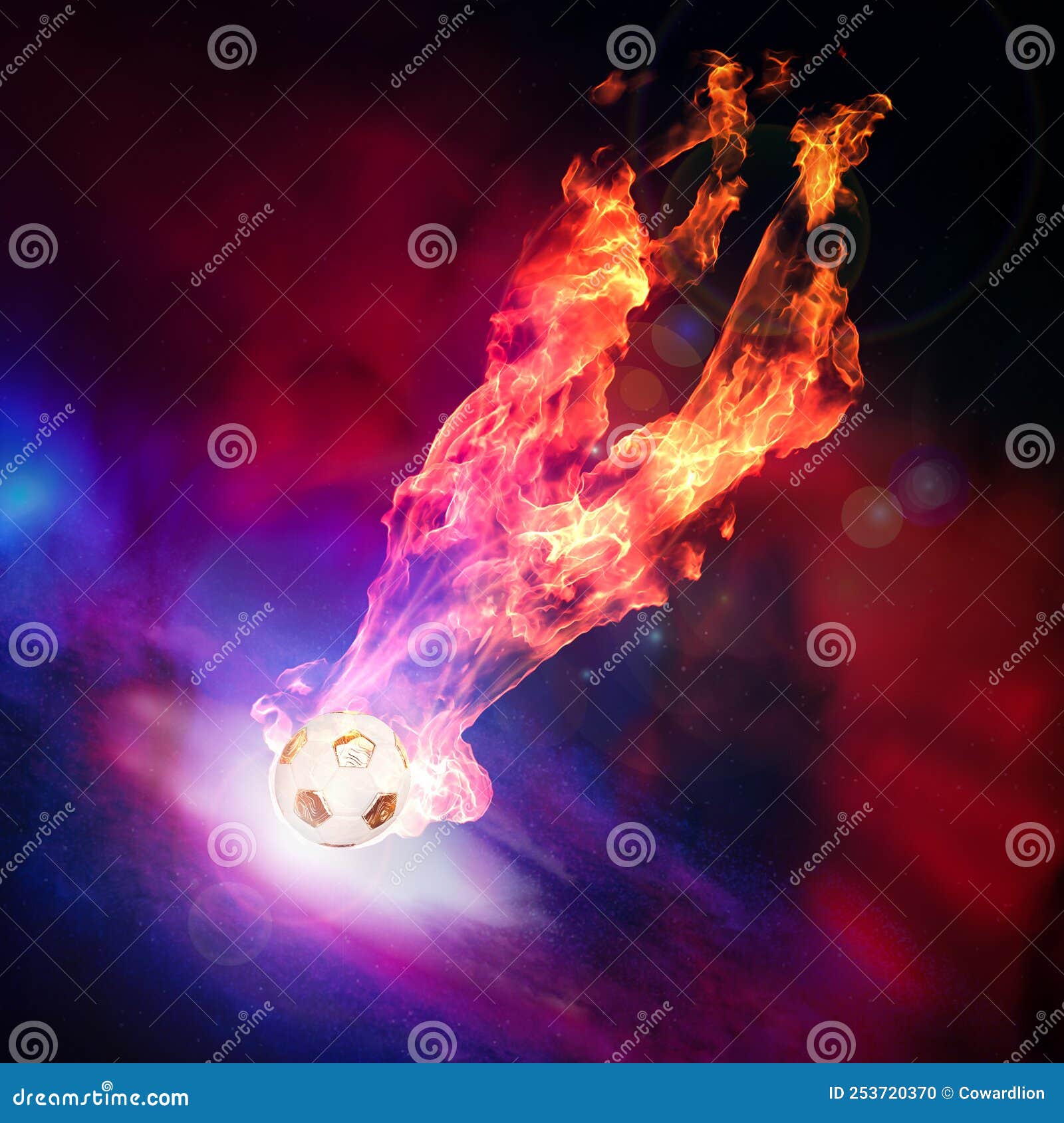 3D Rendering of a Burning Football with Hot Fire Flame in Space Stock ...