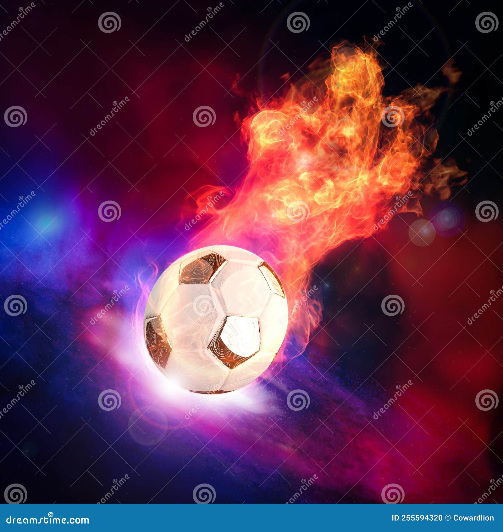 3D Rendering of a Burning Football with Hot Fire Flame in Space Stock ...