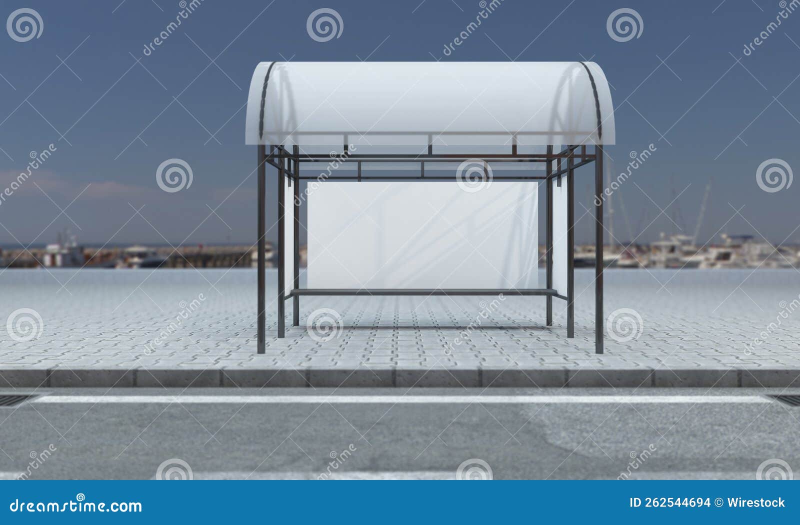 3D Rendering of a Bus Stop with Blank Frames Stock Illustration ...