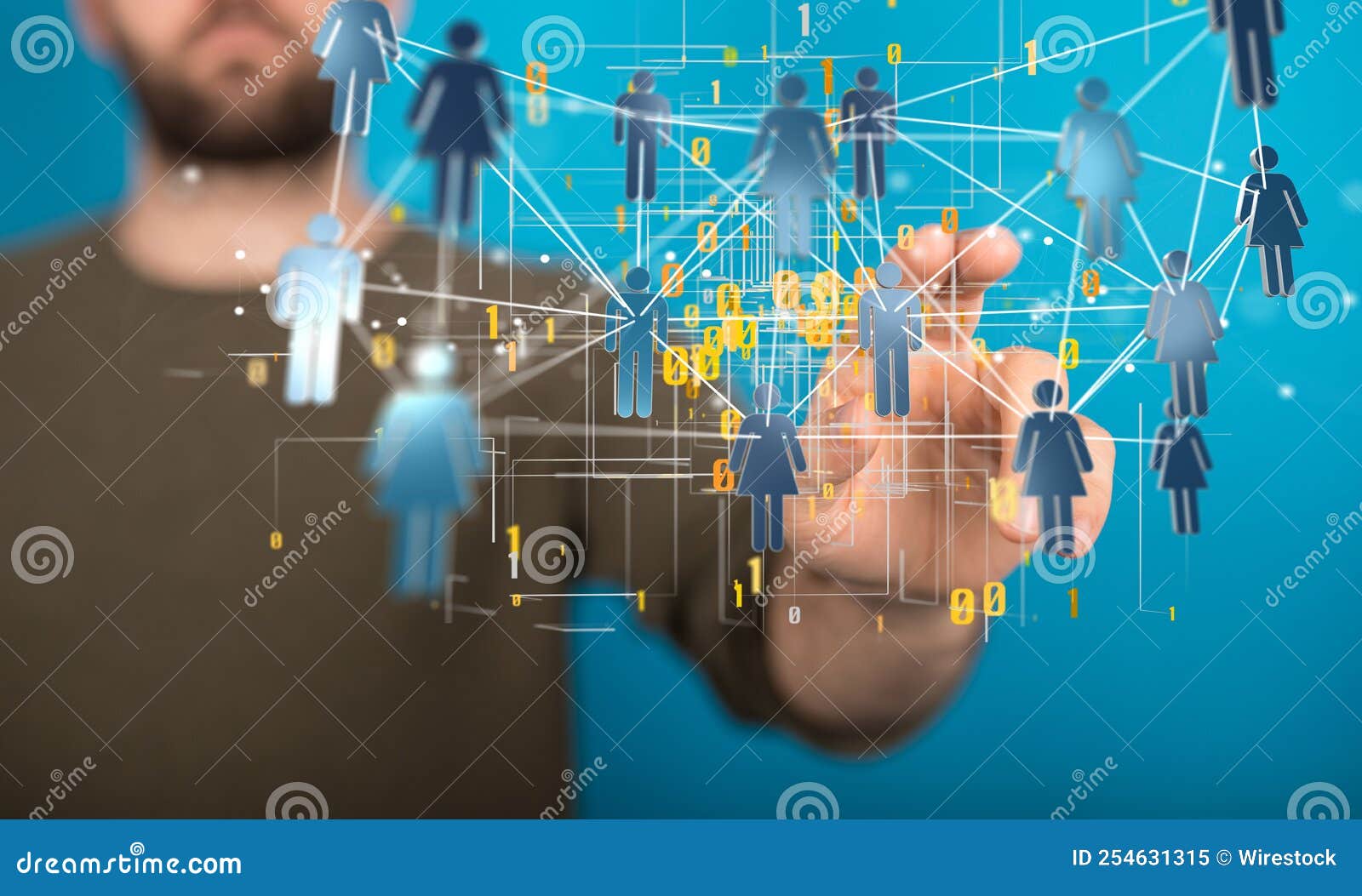 3D Rendering of a Businessman S Hand Tapping Floating People Icons ... 3D Rendering of a Businessman S Hand Tapping Floating People Icons ...
