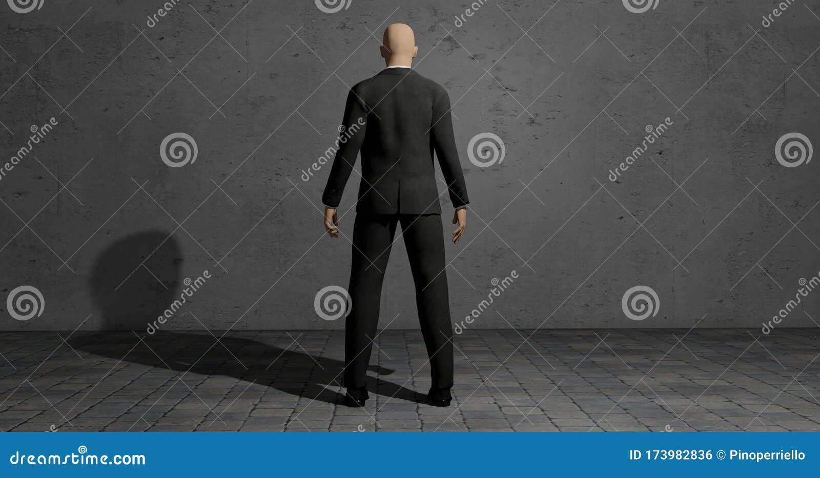 Businessman Standing Defiantly in Front of a Bare Wall in Darkness ...
