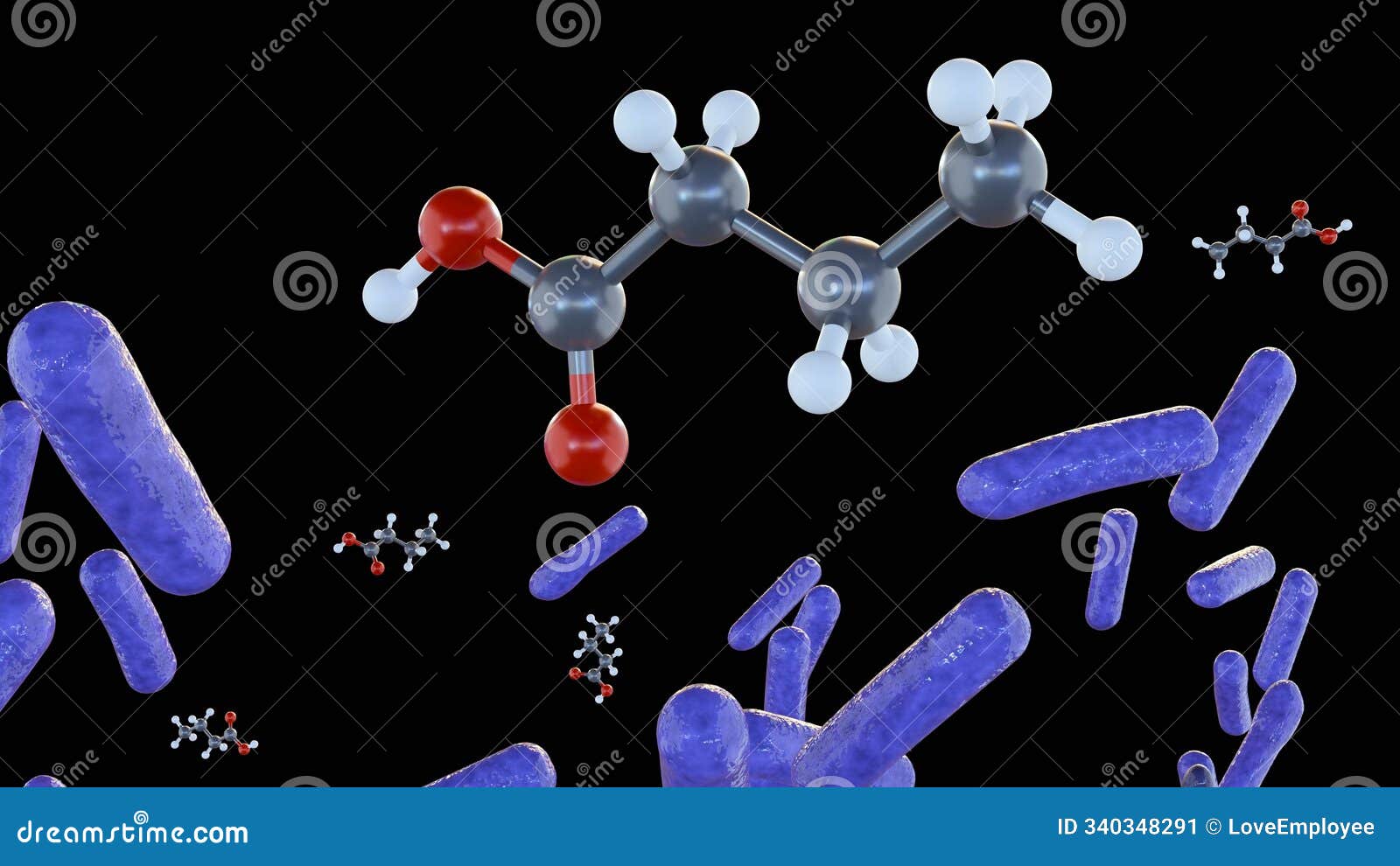 3d Rendering Of Butyric Acid Molecules And Bacterium Cells Royalty-Free ...