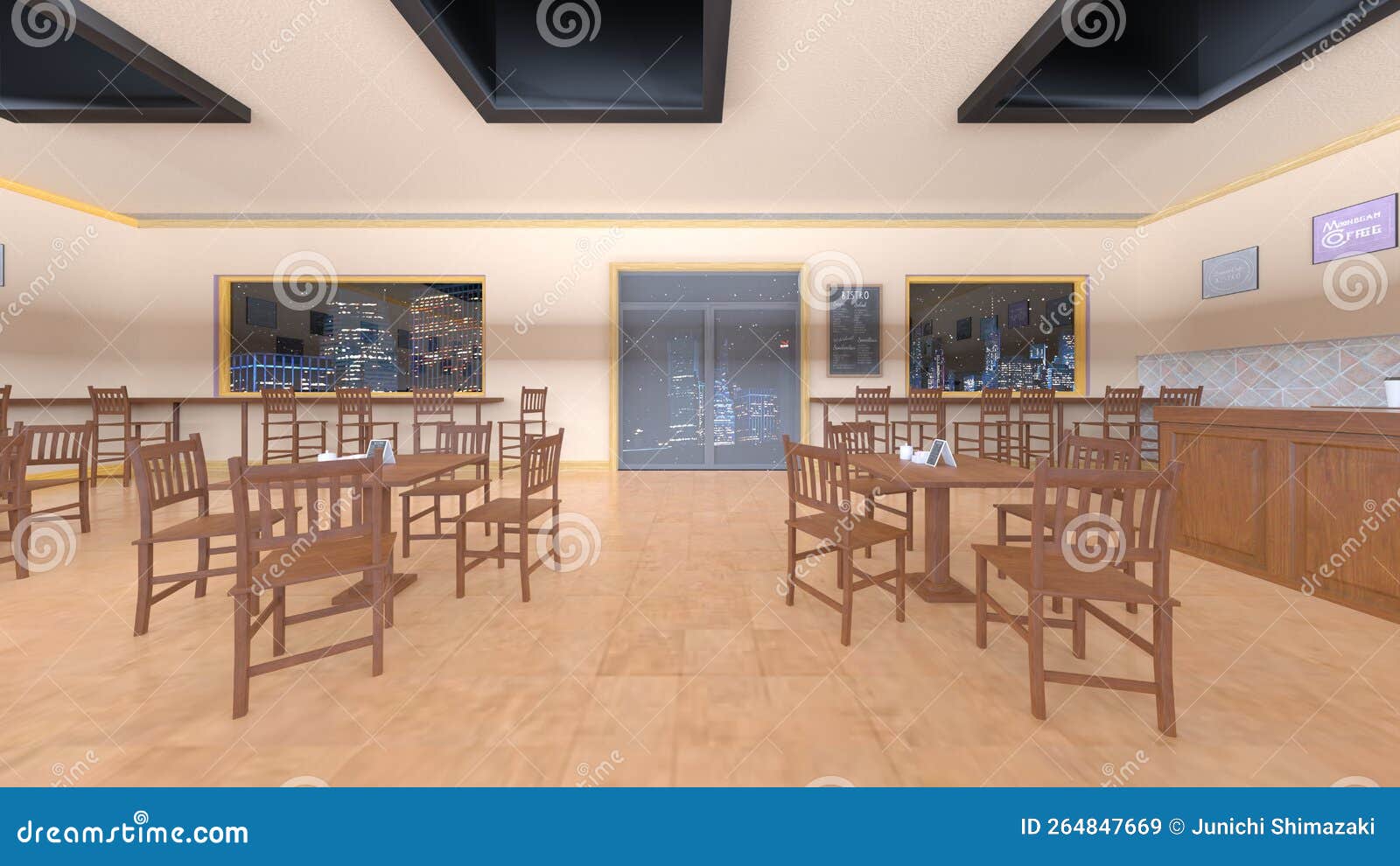 3D Rendering of the Cafe with Night View Stock Illustration ...