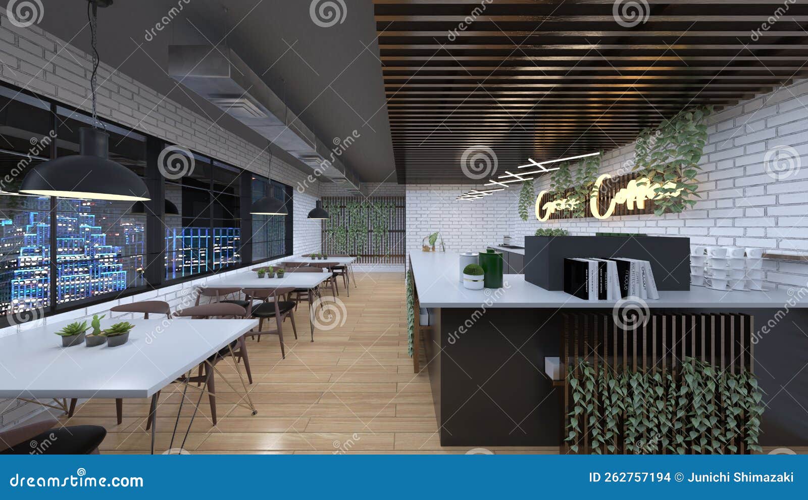 3D Rendering of the Cafe with Night View Stock Illustration ...