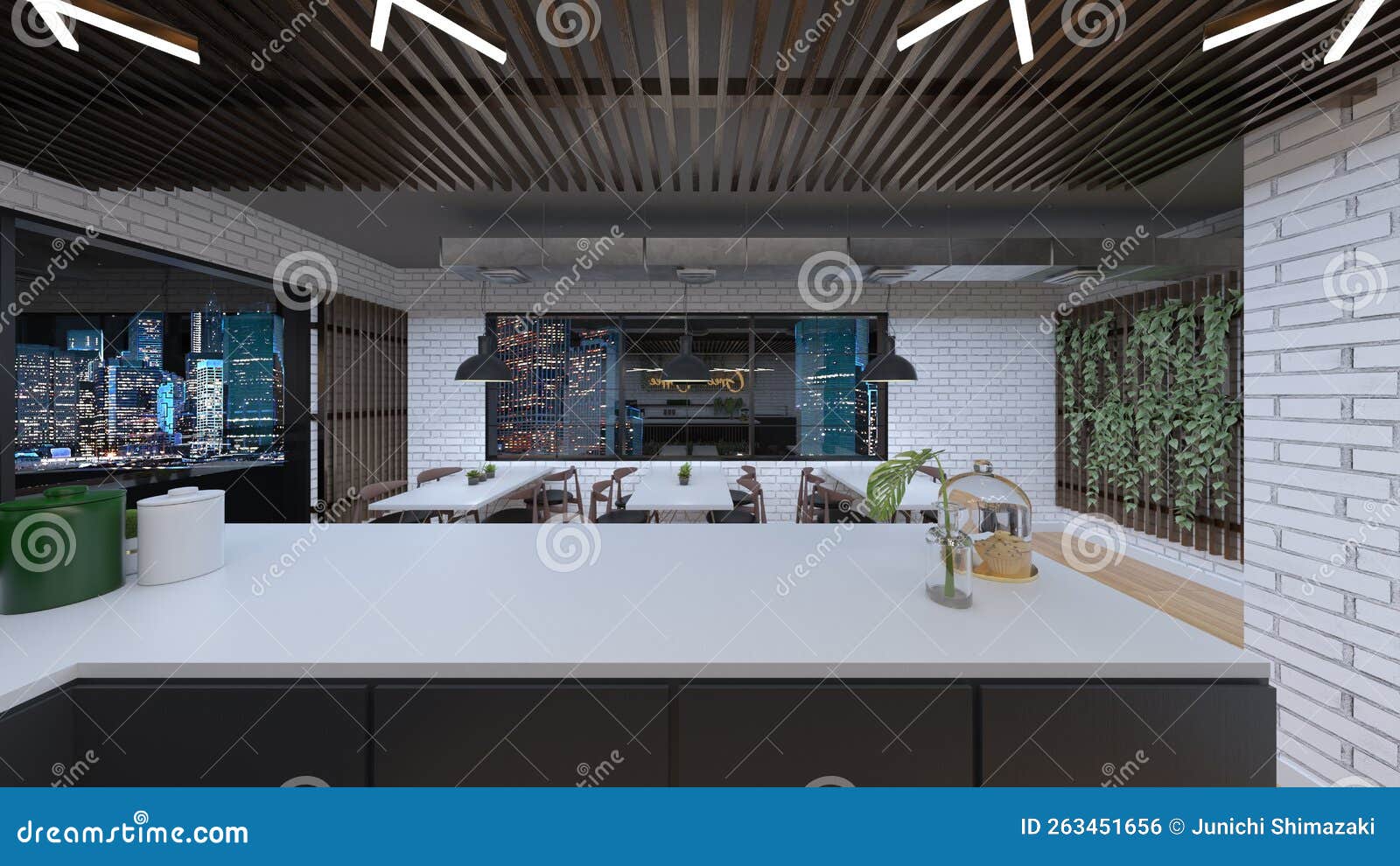 3D Rendering of the Cafe with Night View Stock Illustration ...
