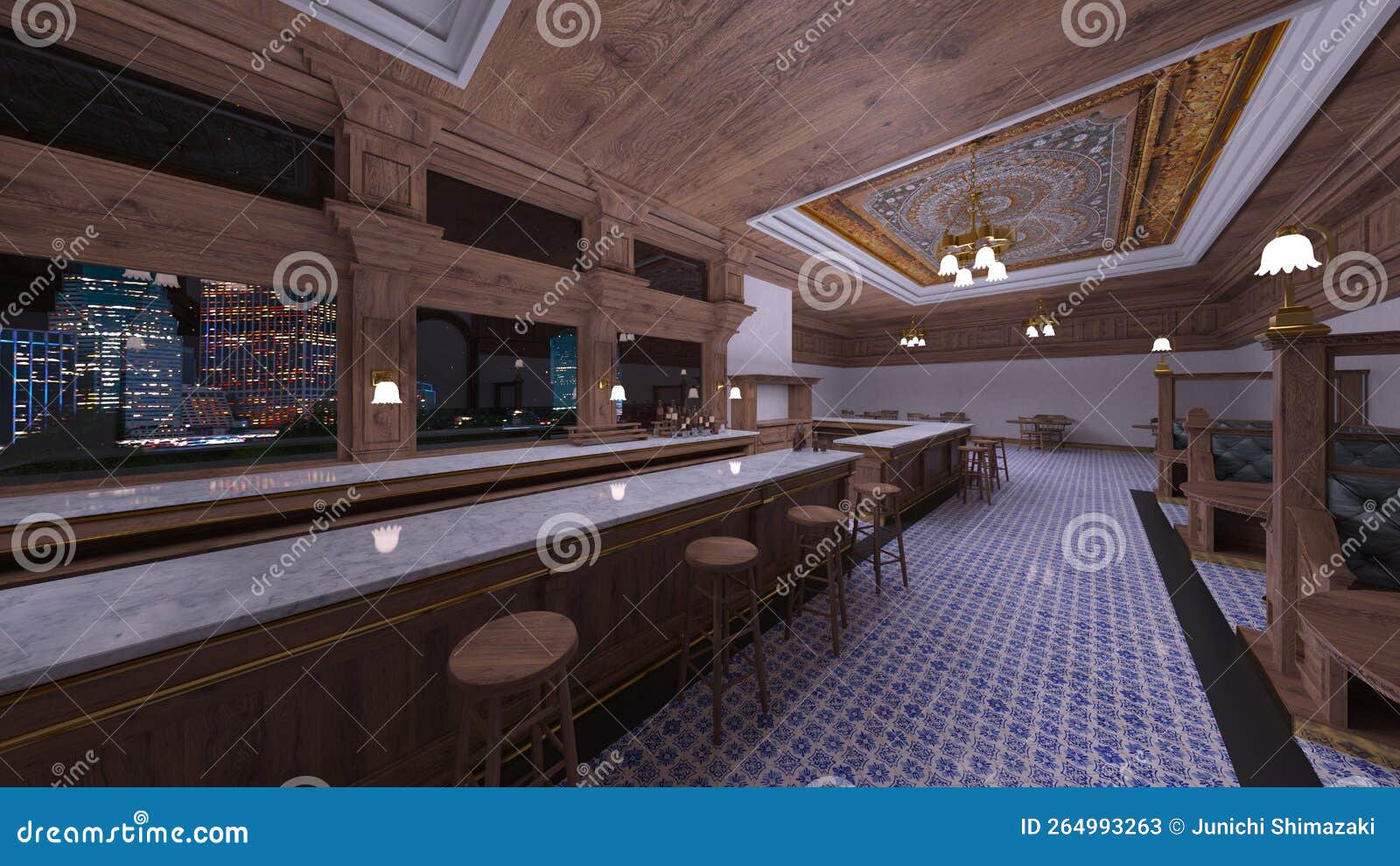 3D Rendering of the Cafe with Night View Stock Illustration ...