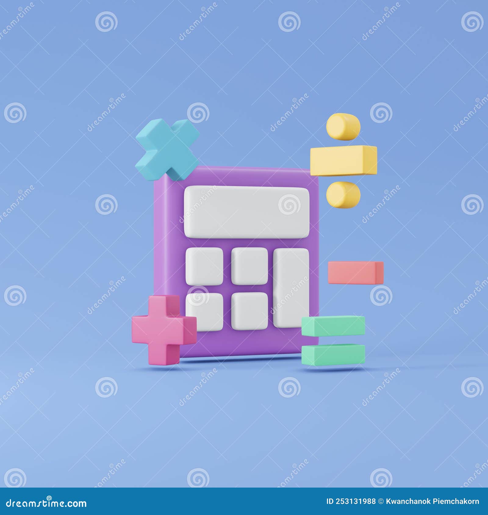 3D Rendering of Calculator and Math Symbol on Background. Stock ...