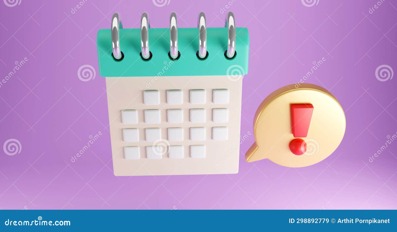 3D Rendering of a Calendar with an Exclamation Mark, Meeting Reminder ...