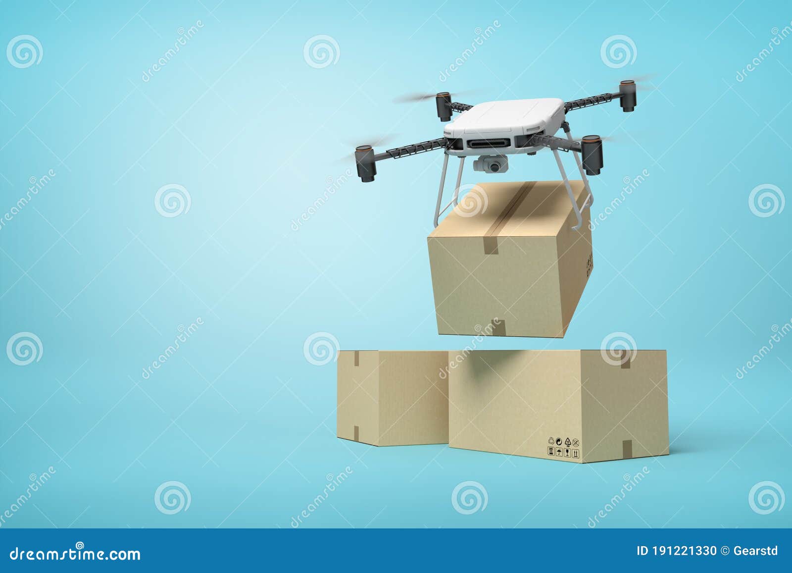 3d Rendering of Camera Drone Delivering Cardboard Box on Top of Two ...
