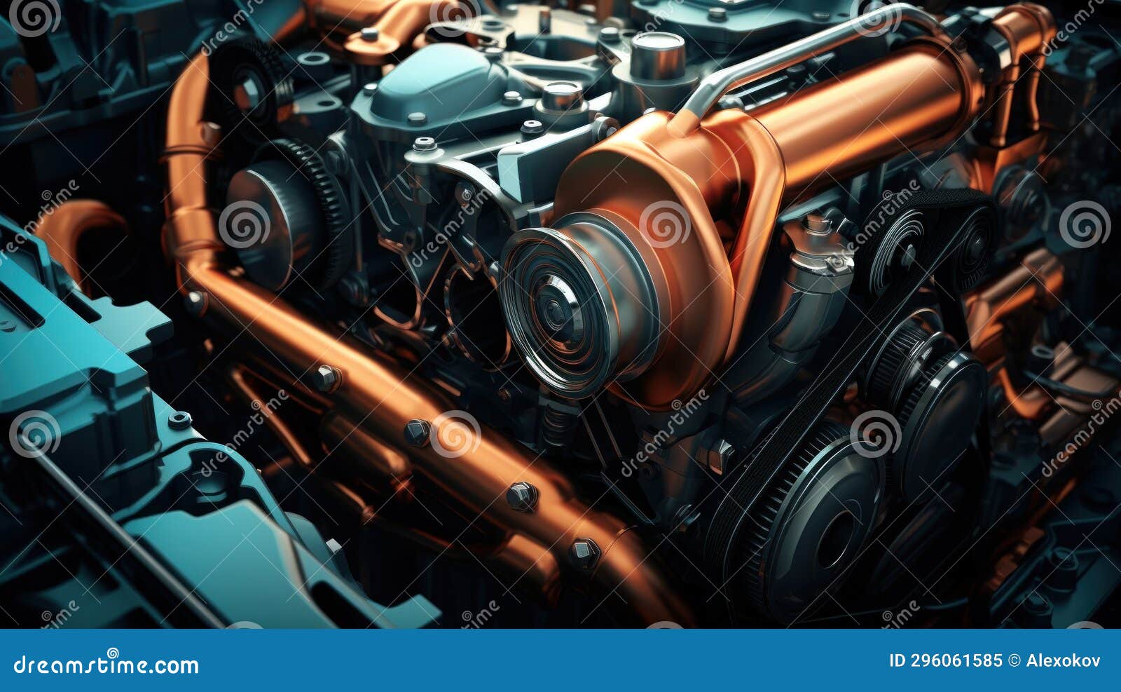 3d Rendering of a Car Engine in Black and Orange Color with Visible ...