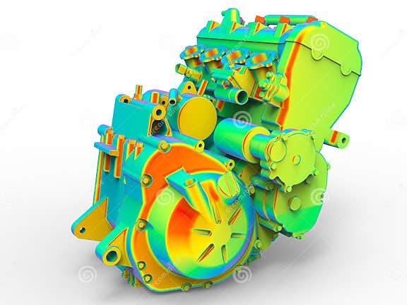 3D Rendering - Car Engine Finite Element Analysis Stock Illustration ...