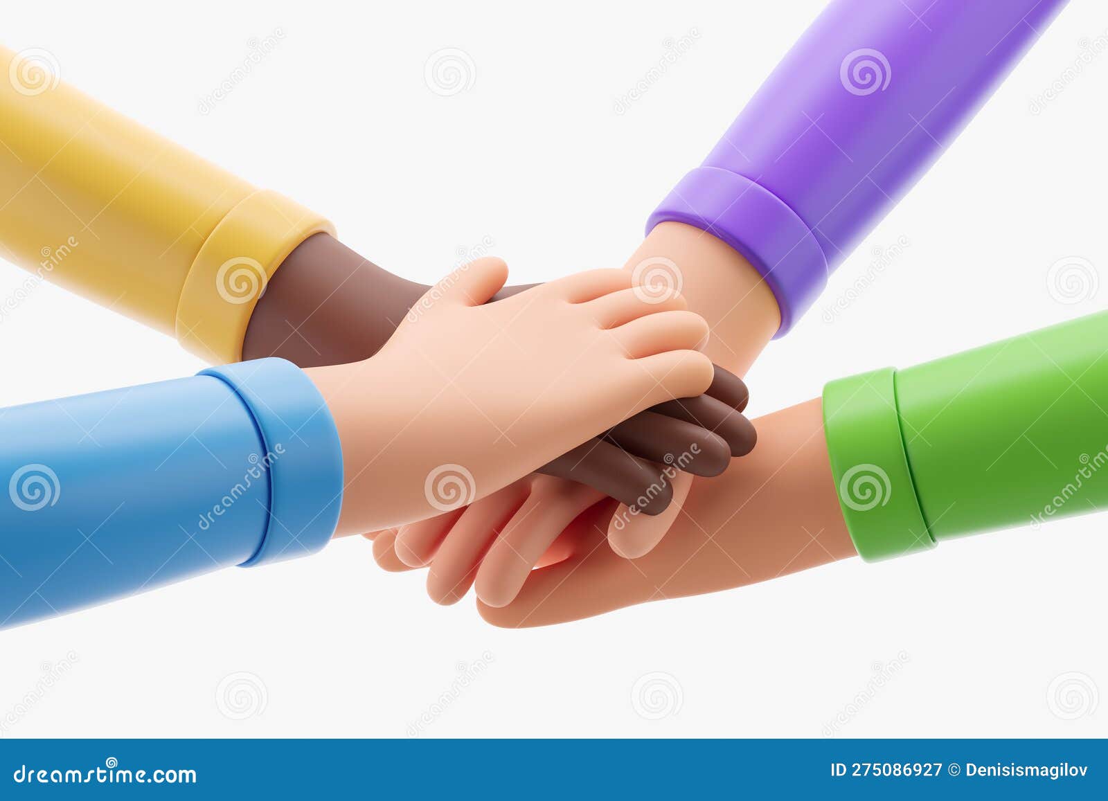 3d Rendering. Cartoon Characters Hands on Hands, Cooperation and ...