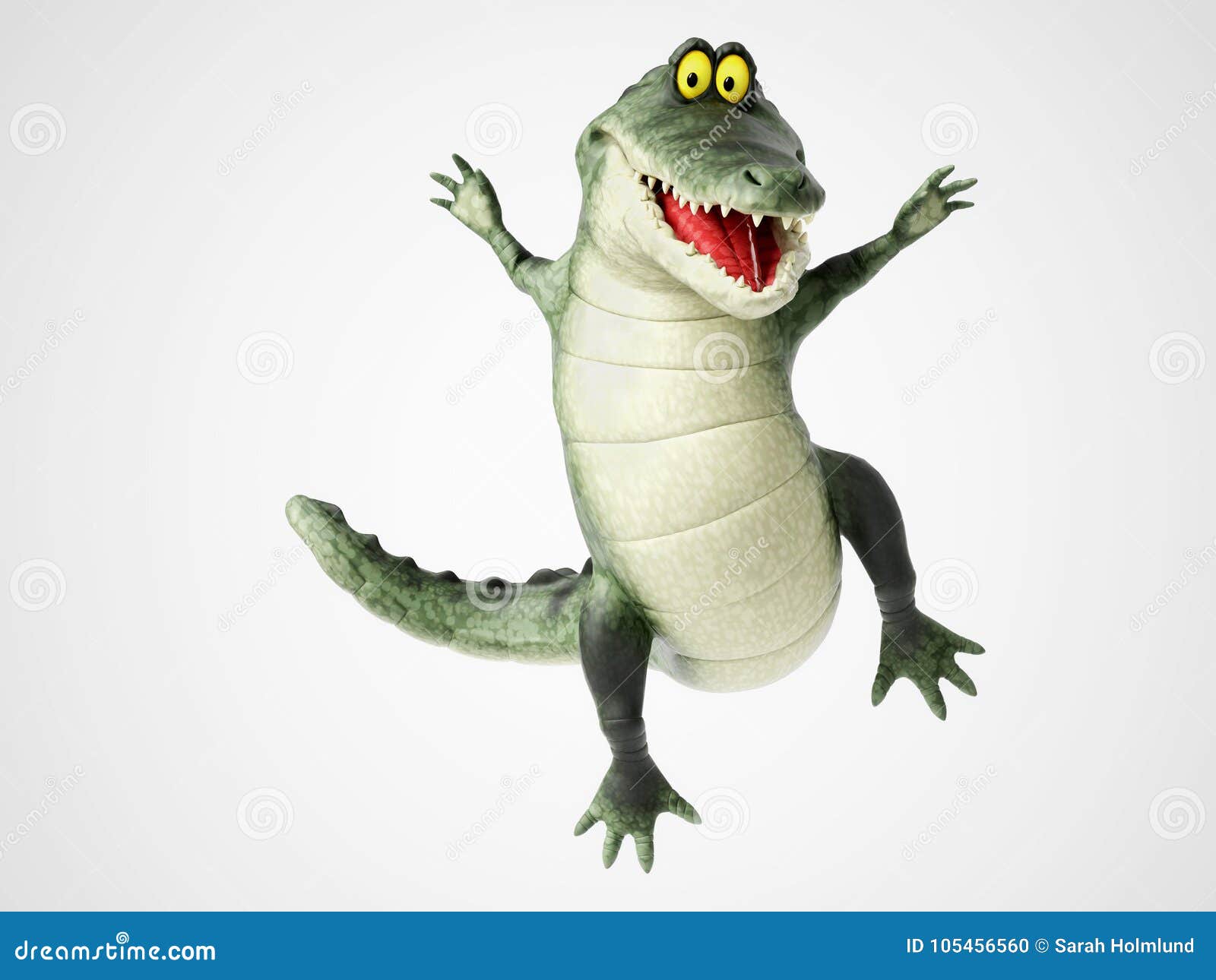 3D Rendering of a Cartoon Crocodile Jumping for Joy. Stock Illustration ...