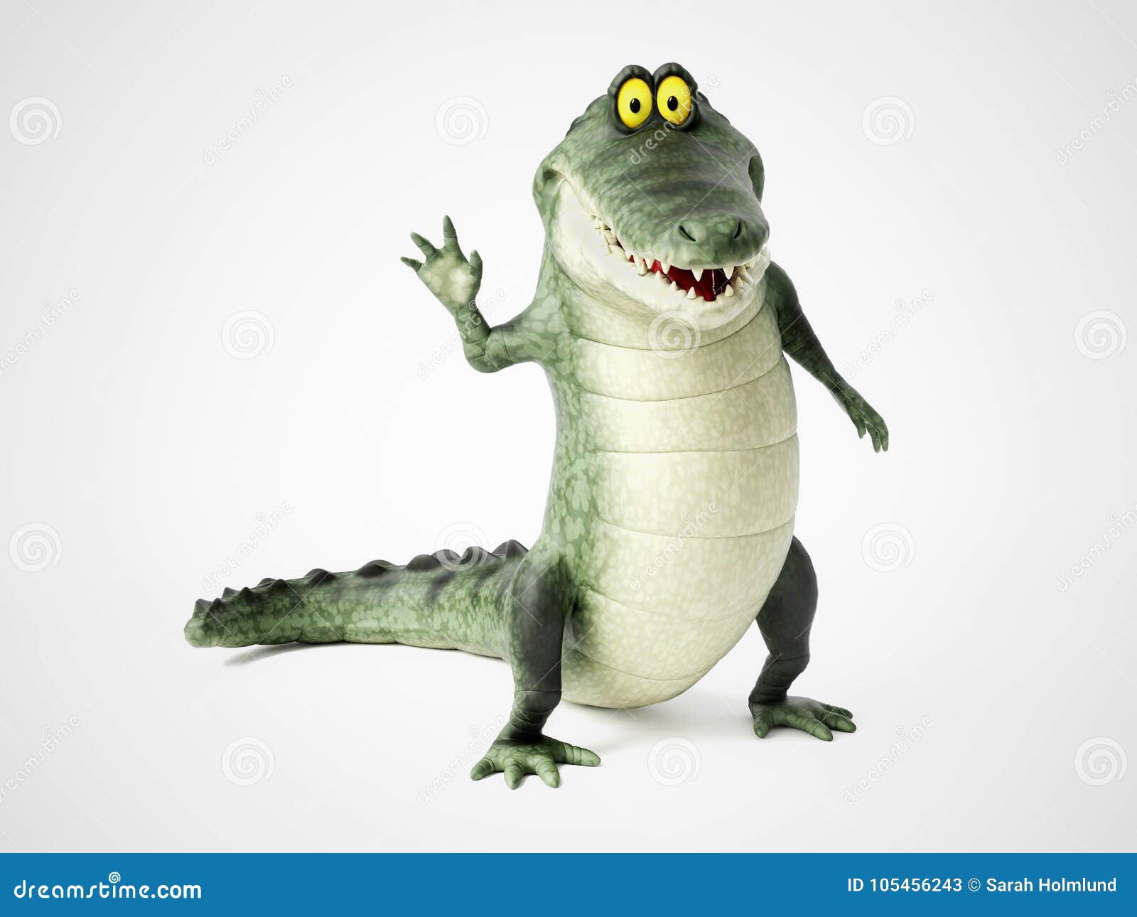 3D Rendering of a Cartoon Crocodile Waving. Stock Illustration ...
