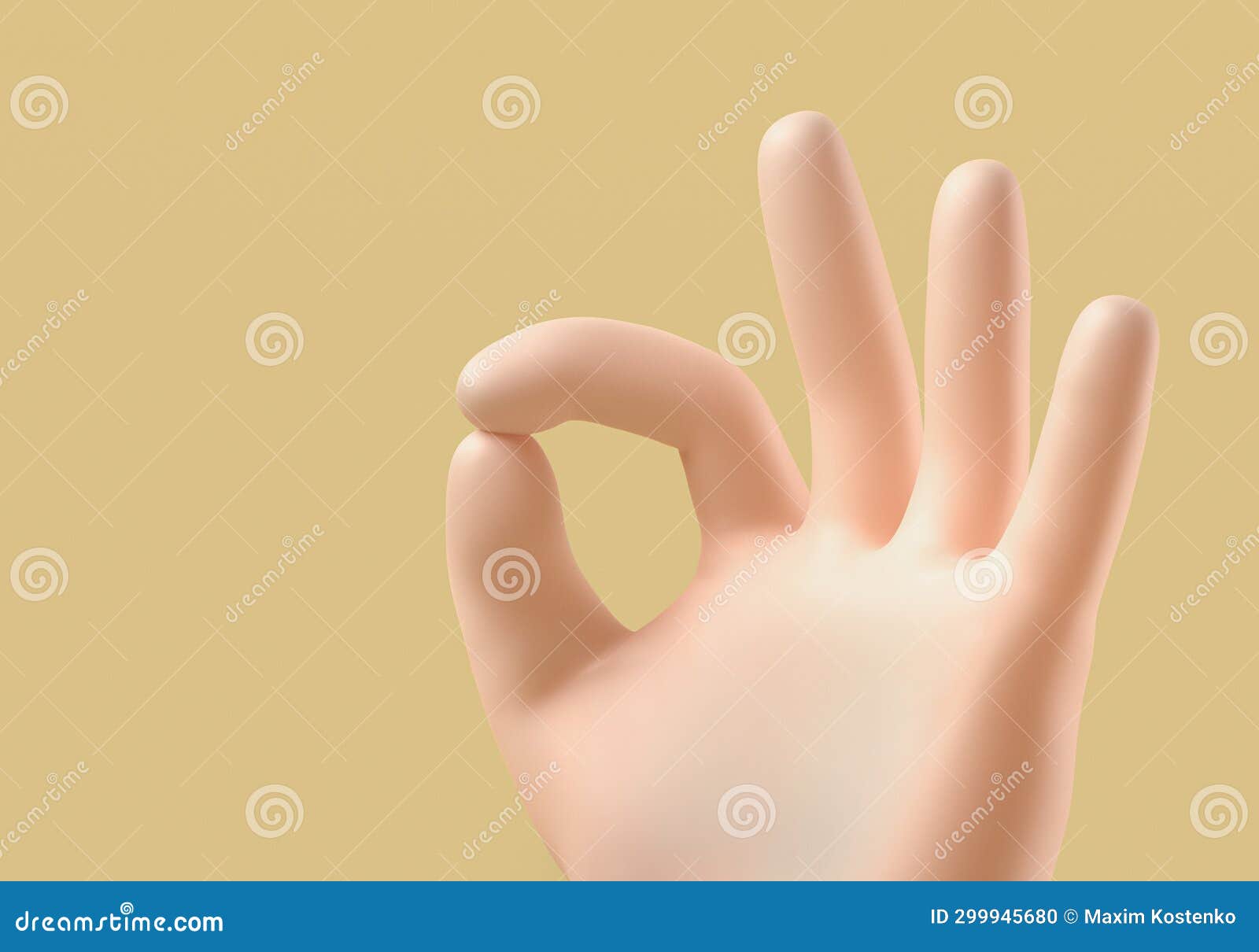 3d Rendering of Cartoon Hand, Okay Sign Gesture Stock Illustration ...