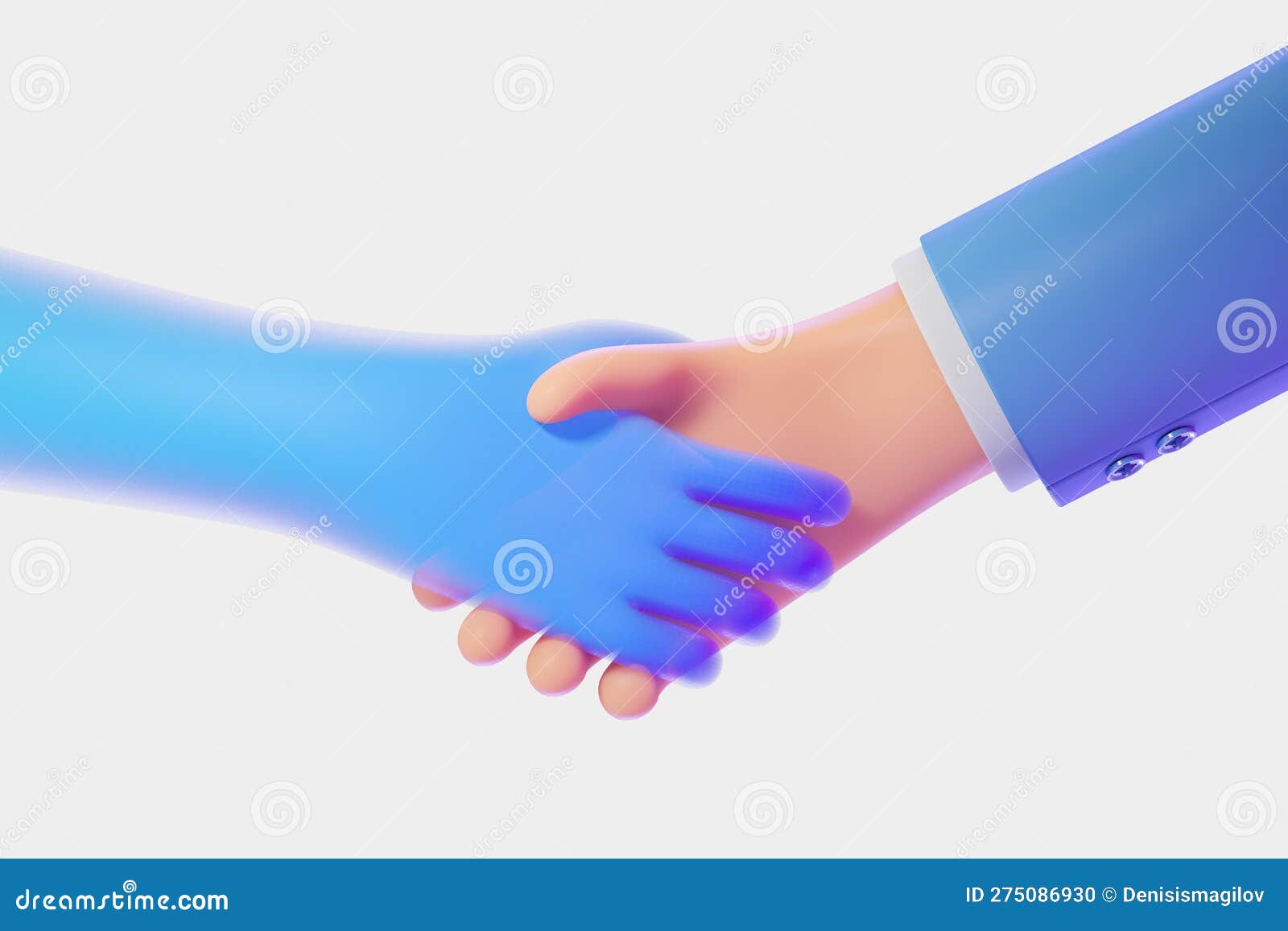 3d Rendering. Cartoon Handshake, Human and Robot Cooperation Stock ...
