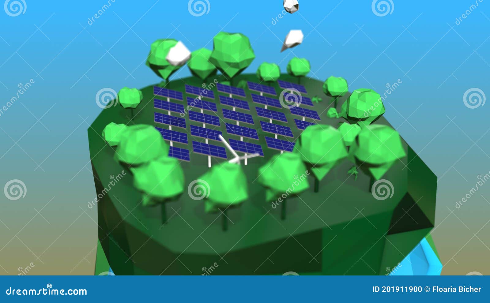 3d Rendering Cartoon of Isolated Solar Power Station Icon on Blue ...