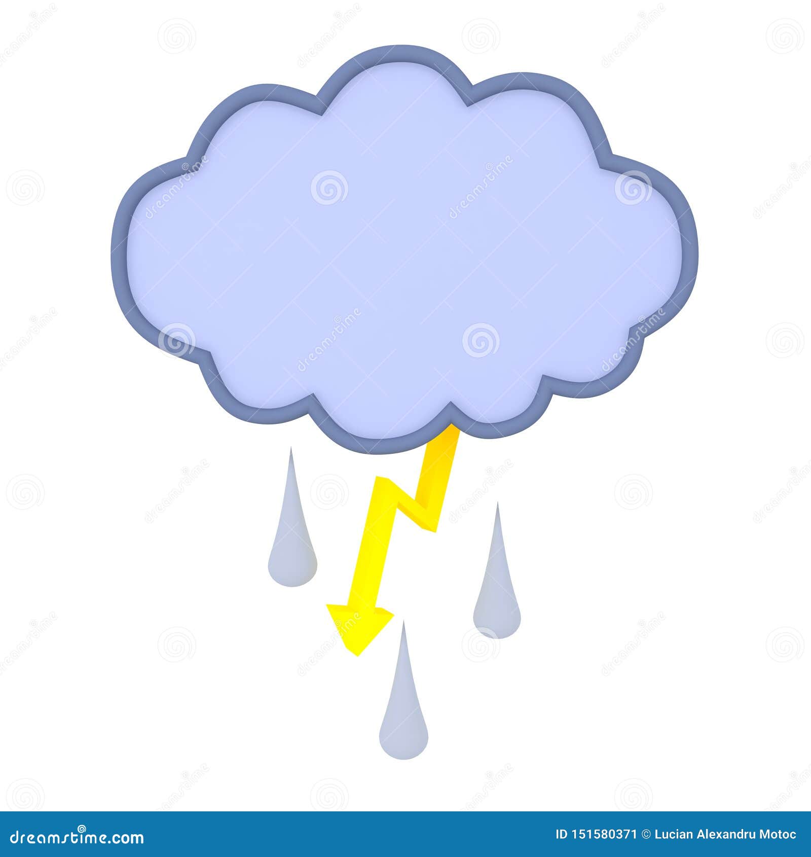 3D Rendering of Cartoon Lightning Raincloud Stock Illustration ...